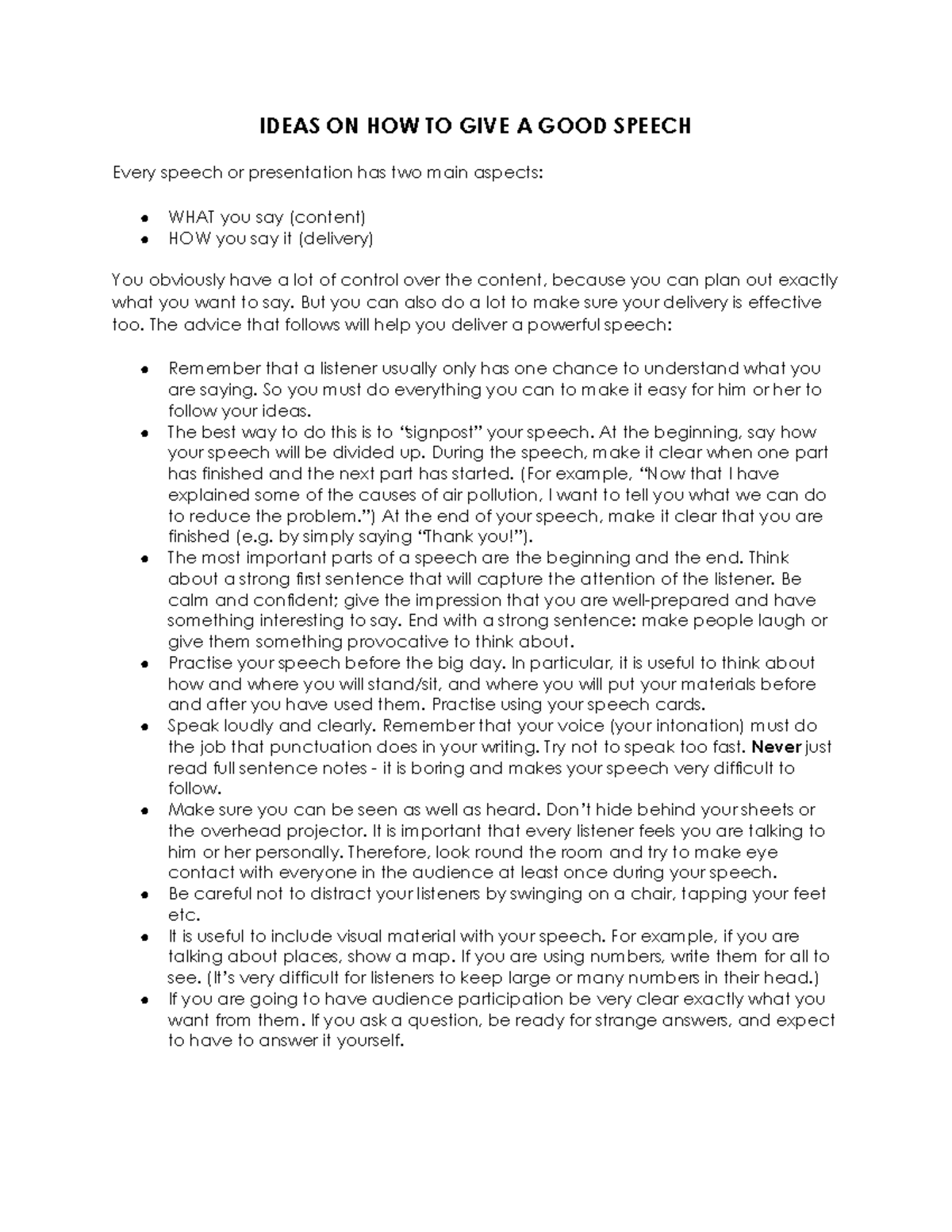 How to give a good speech - IDEAS ON HOW TO GIVE A GOOD SPEECH Every ...