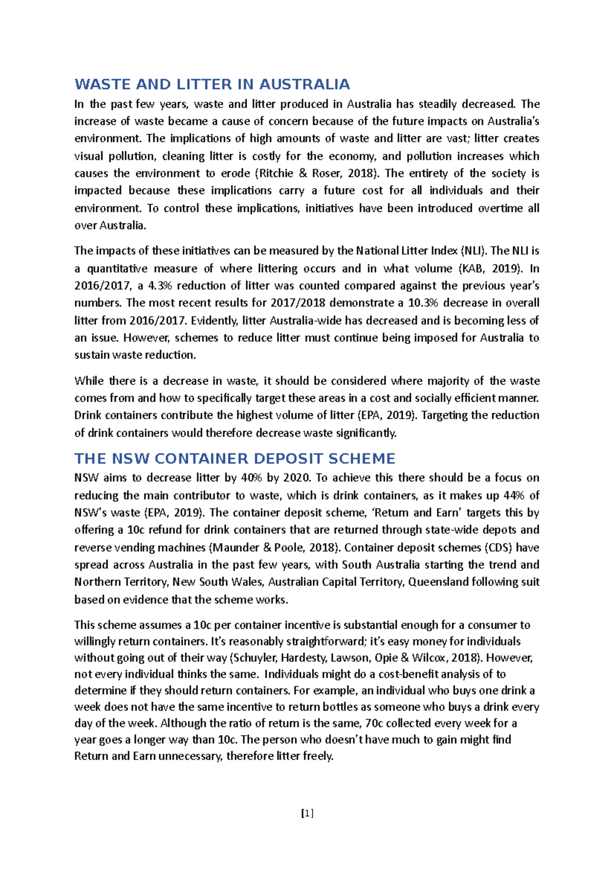 OLET1139 essay - WASTE AND LITTER IN AUSTRALIA In the past few years ...