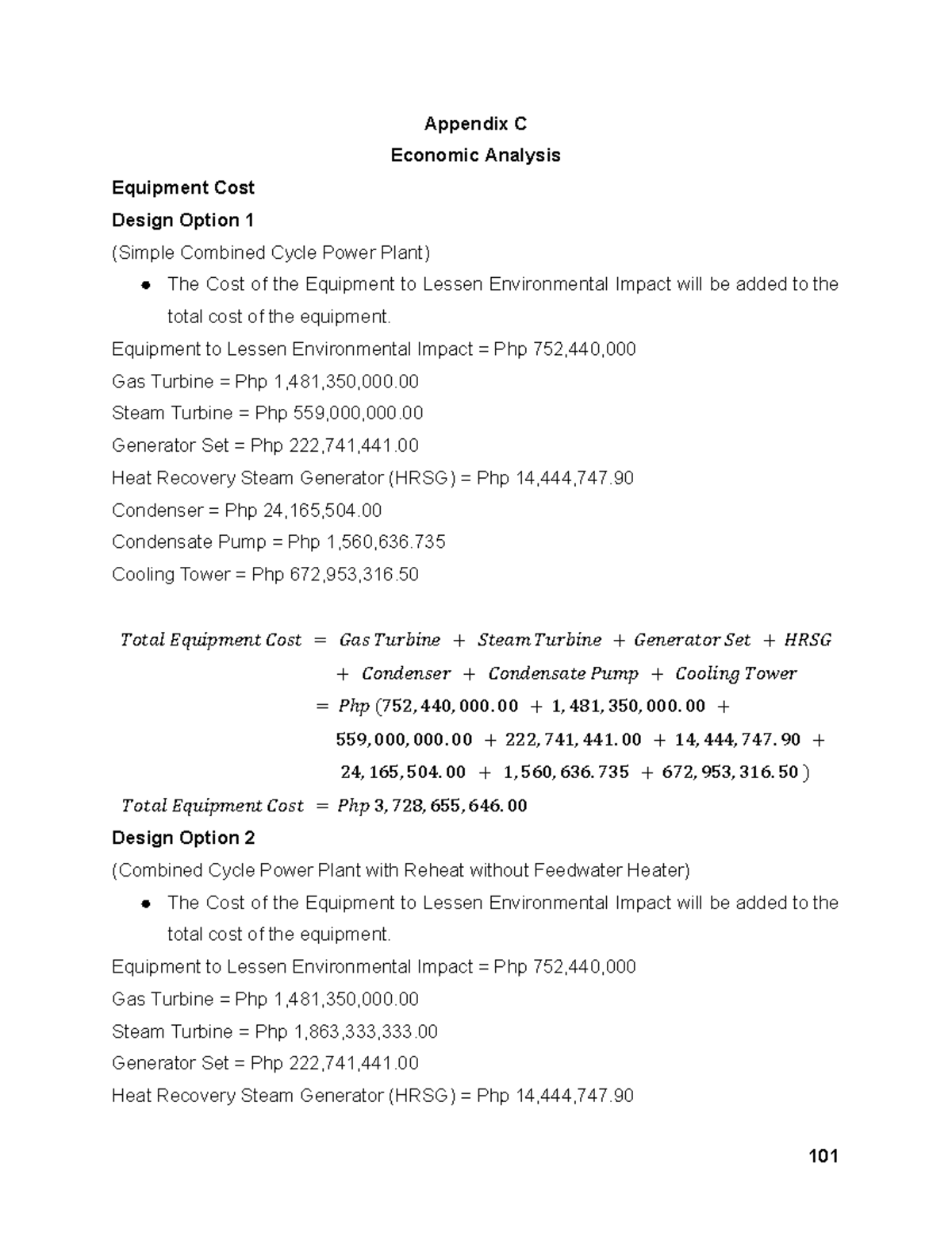 Power Plant Design Calculation Guide - Appendix C Economic Analysis Equipment Cost Design Option ...