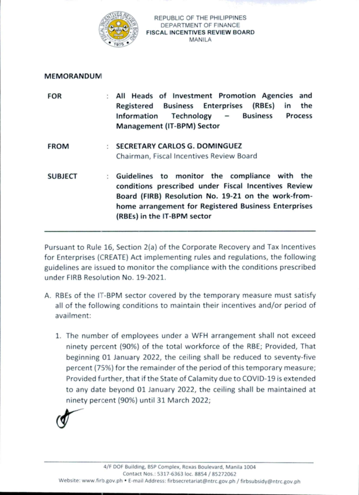 02-FIRB WFH-Guidelines 2021 - 7S 76 REPUBLIC OF THE PHILIPPINES DEPARTM ...