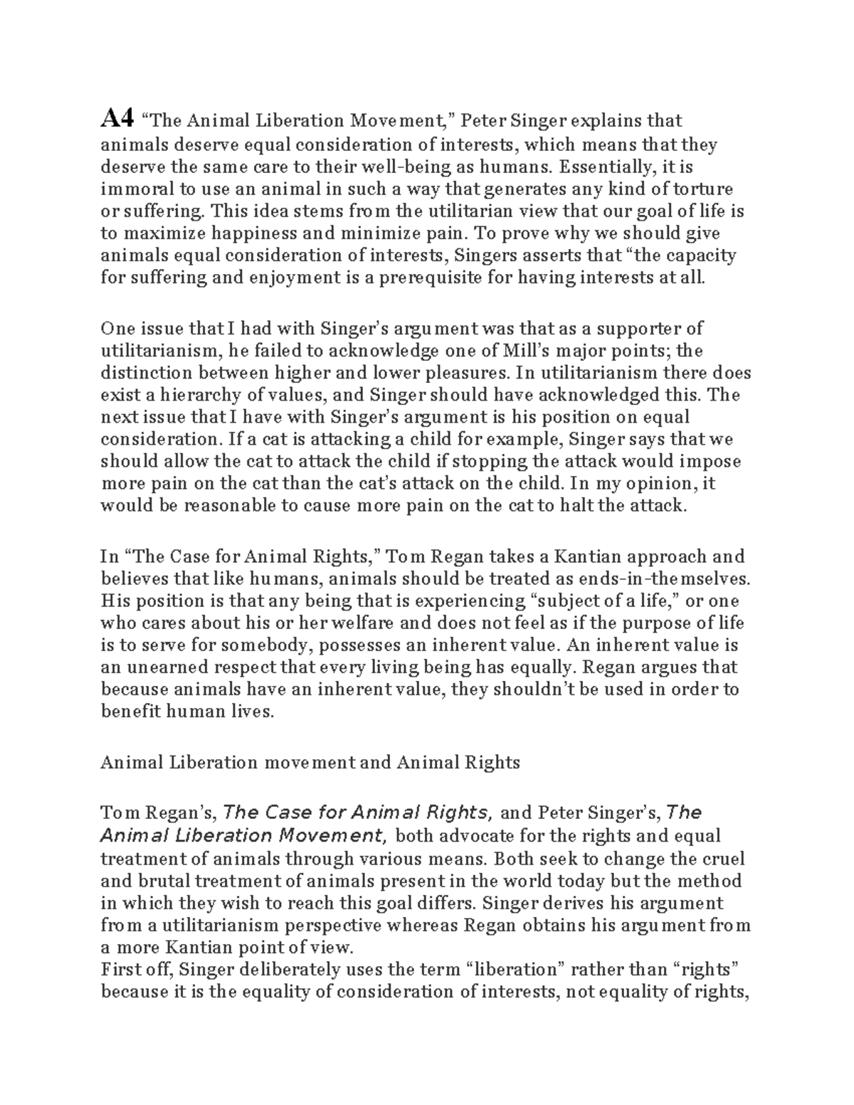 A4 - Privacy David Archard - A4 “The Animal Liberation Movement,” Peter ...