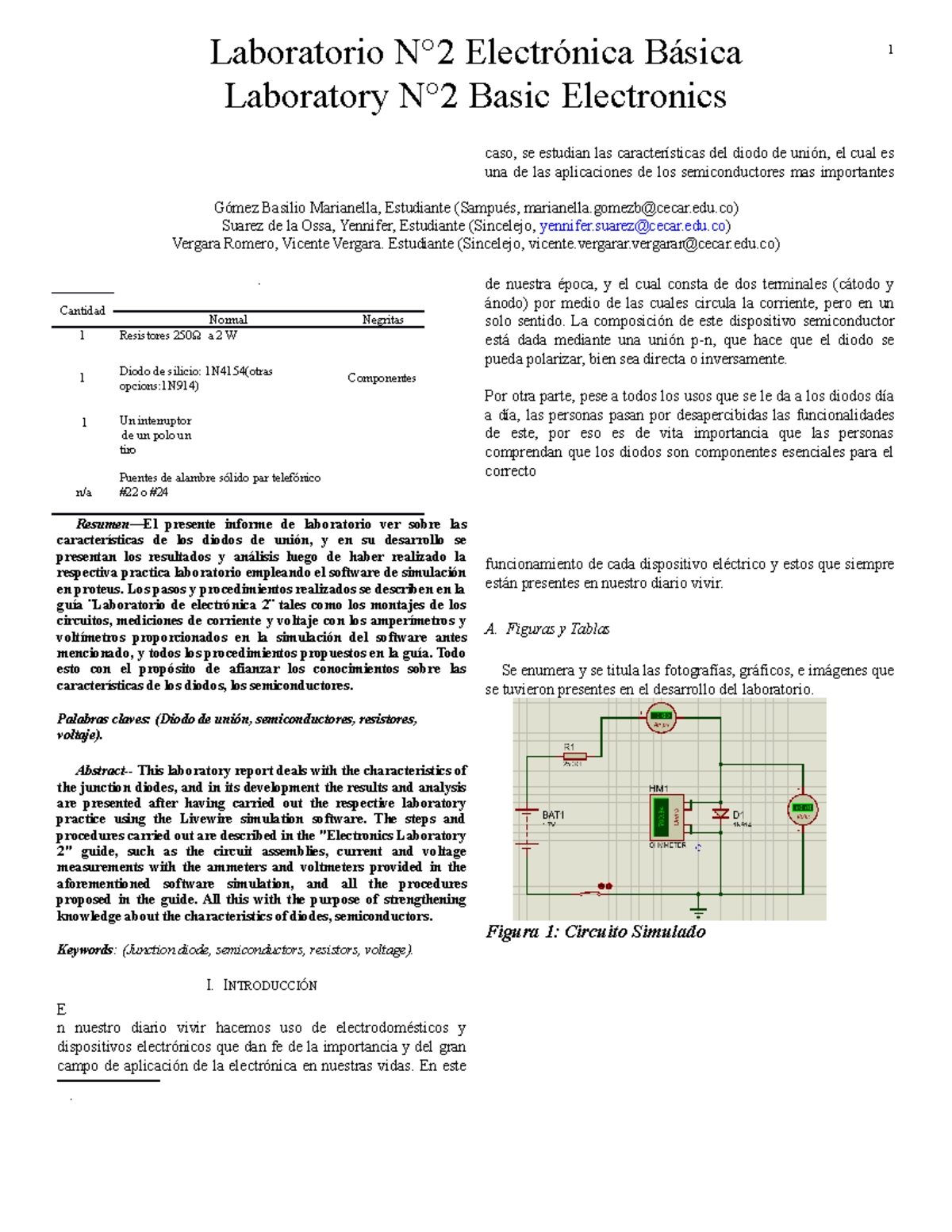Laboratorio #2 Electronica Basica Oficial - Cantidad Normal Negritas 1 Resistores 250Ω a 2 W 1 ...