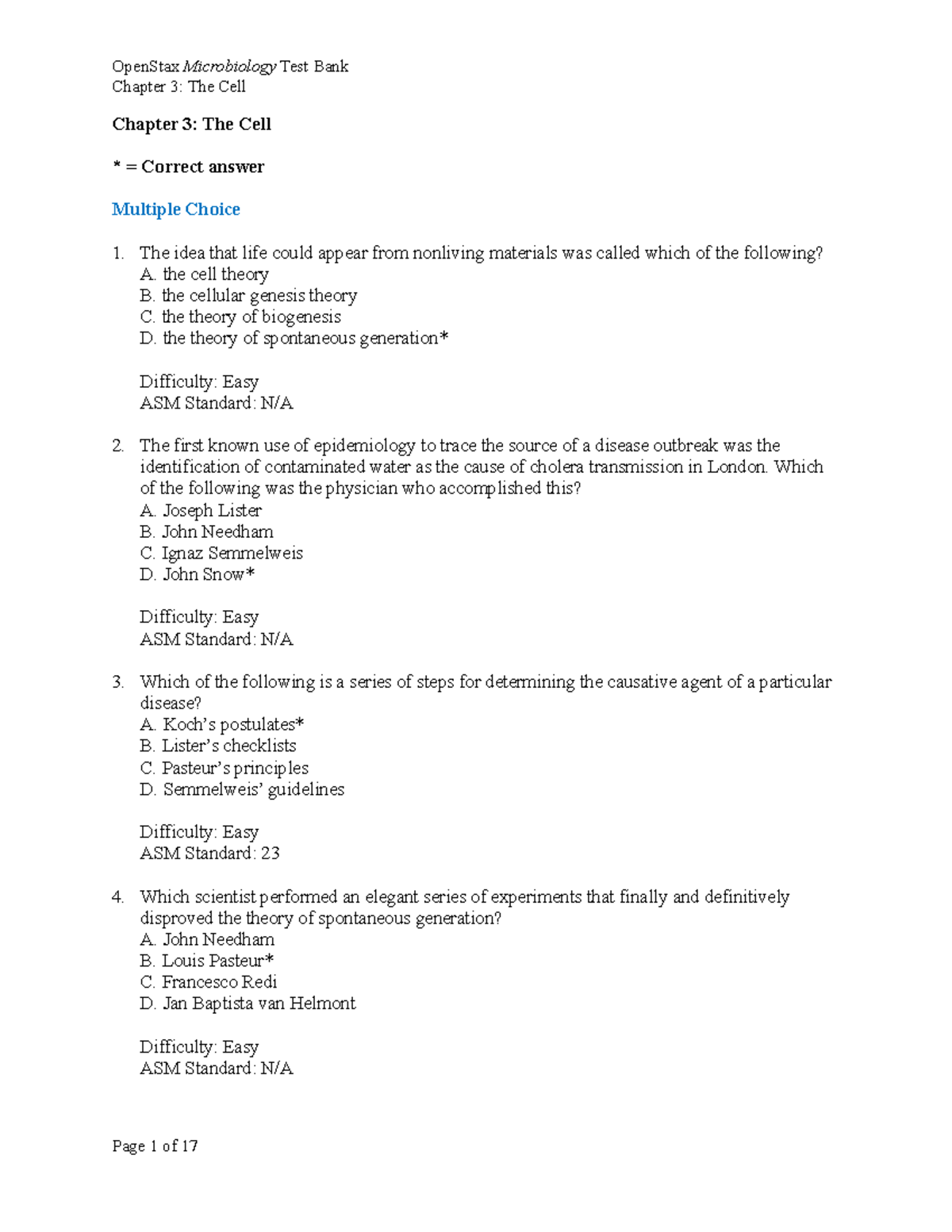 Test 8 January 2019, questions and answers - Chapter 3: The Cell ...