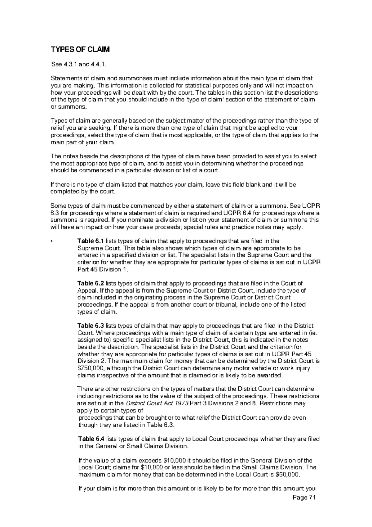 CL T1 A 3 Type of claims ucpr guide section 6 - TYPES OF CLAIM See 4.3 ...
