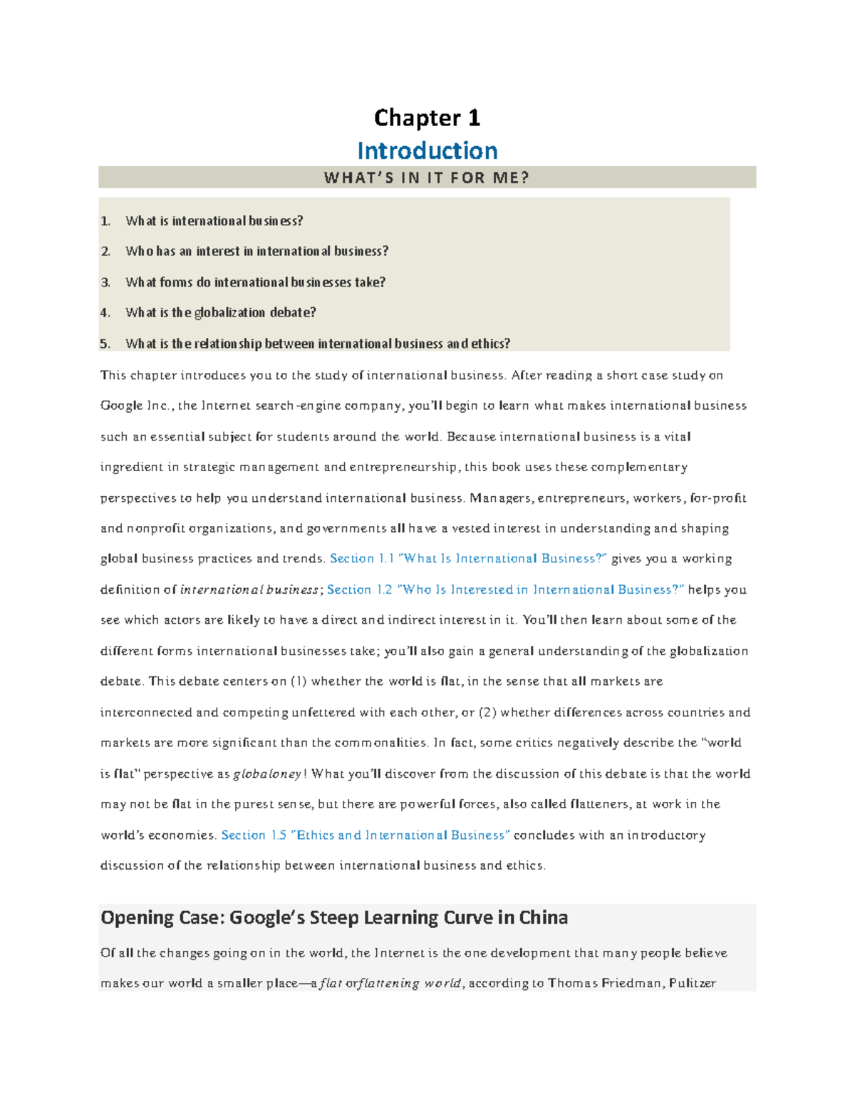 Chapter 1 - introduction of international business - Chapter 1 Introduction W H A T ’ S I N I T ...