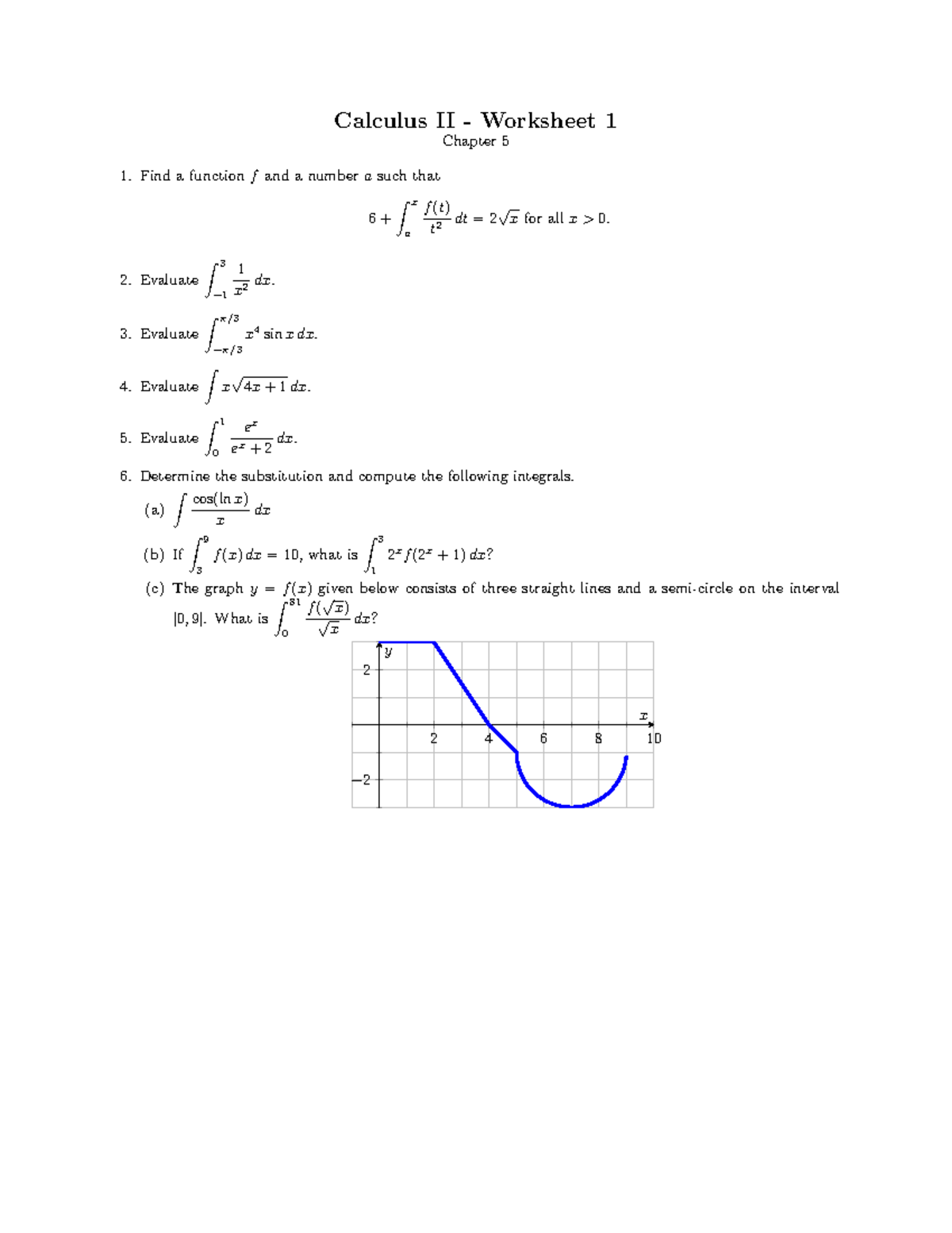 WS1-Ch5 - calc II - Calculus II - Worksheet 1 Chapter 5 Find a function ...