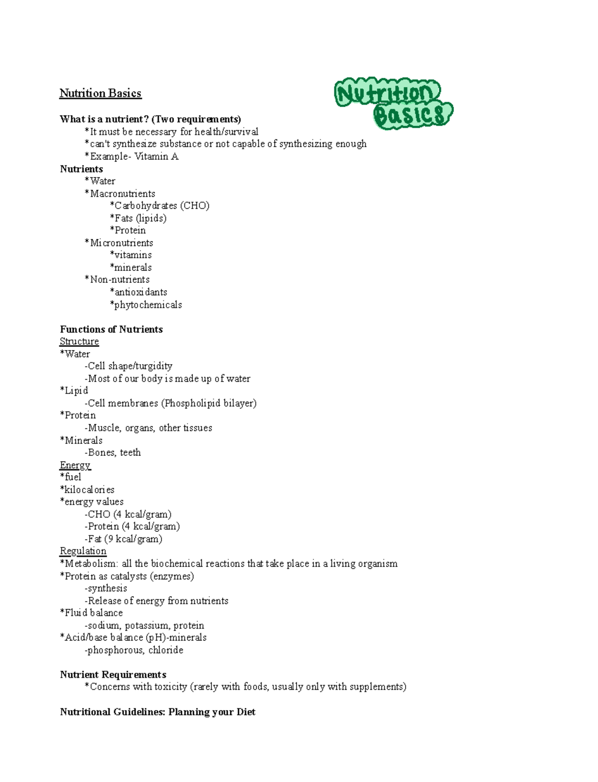 3-27 Lecture Notes Nutrition Basics - Nutrition Basics What is a ...