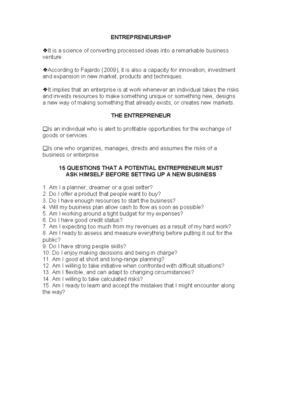 Chap2 Entrepreneurship - ENTREPRENEURSHIP It is a science of converting ...