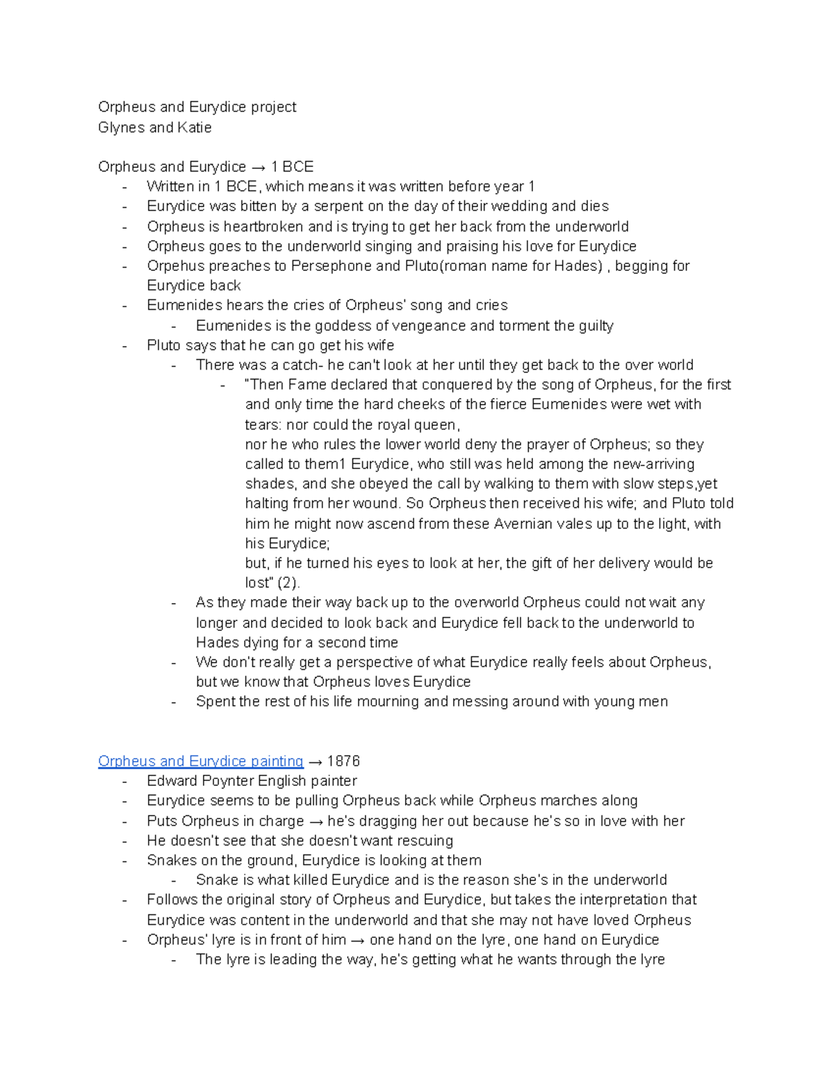 Orpheus and Eurydice project - Orpheus and Eurydice project Glynes and ...