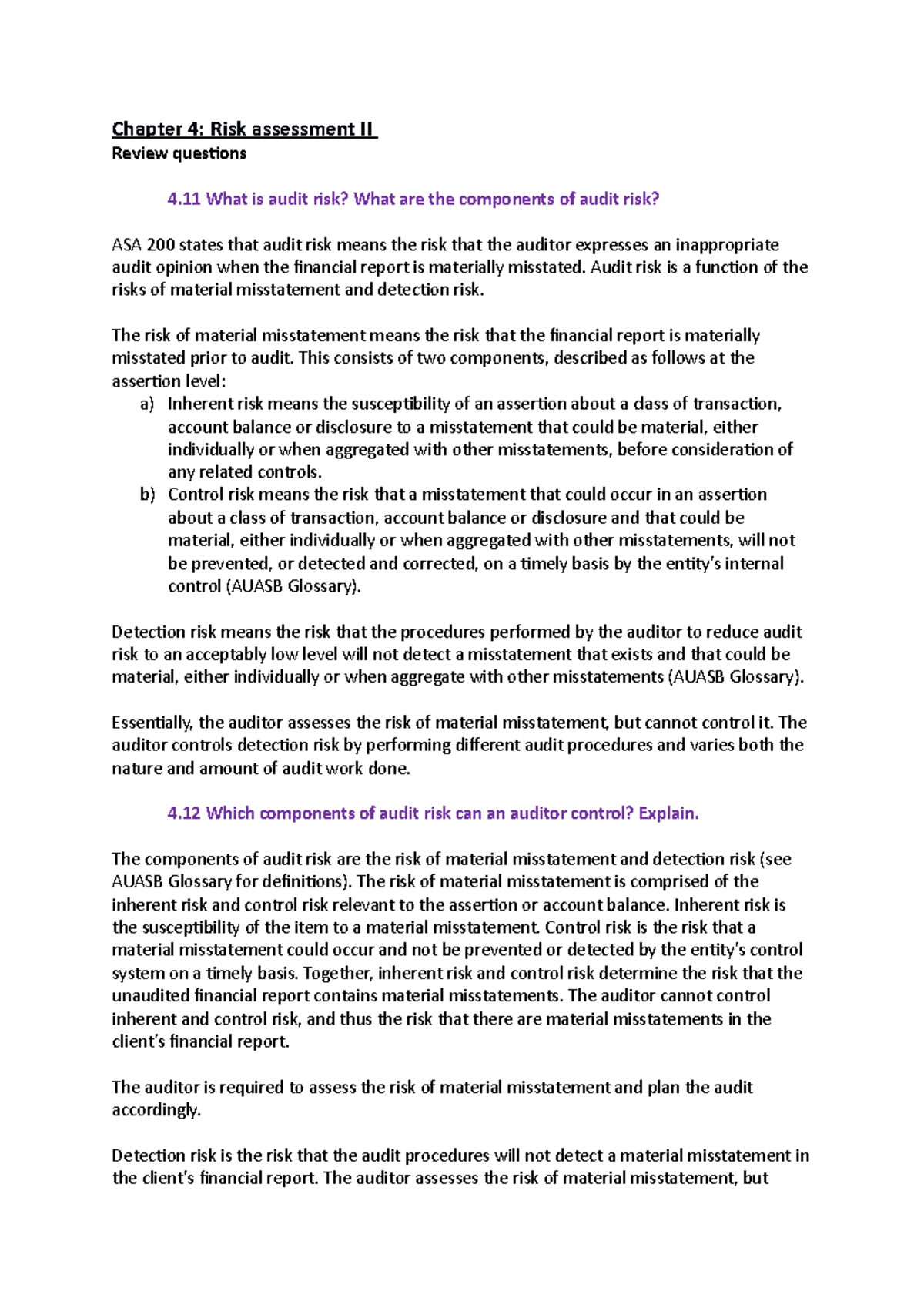 Chapter 4 Review Questions - Chapter 4: Risk assessment II Review ...