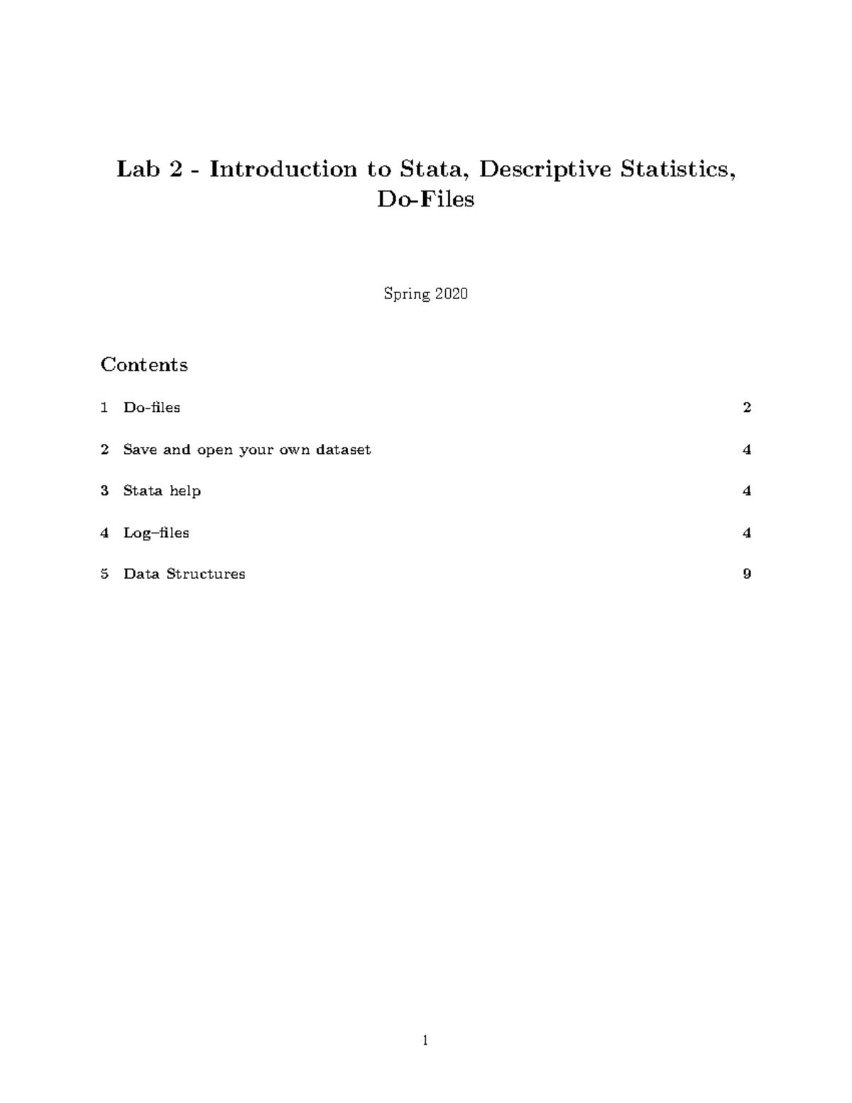 EC2227 STATA Lab2 - Lab 2 - Introduction to Stata, Descriptive Statistics, Do-Files Spring 2020 ...