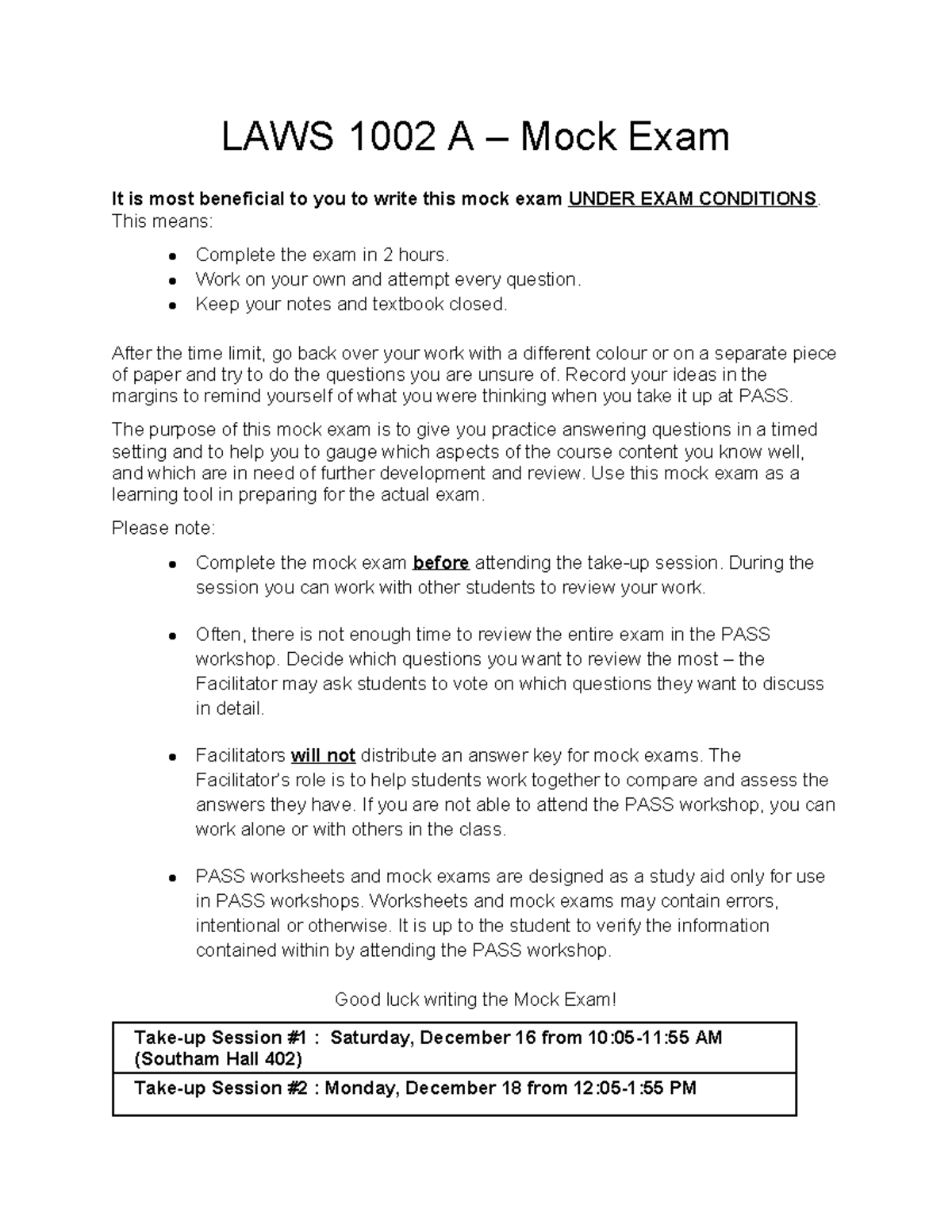 LAWS 1002 A - Mock Exam - LAWS 1002 A - Mock Exam - LAWS 1002 A – Mock ...