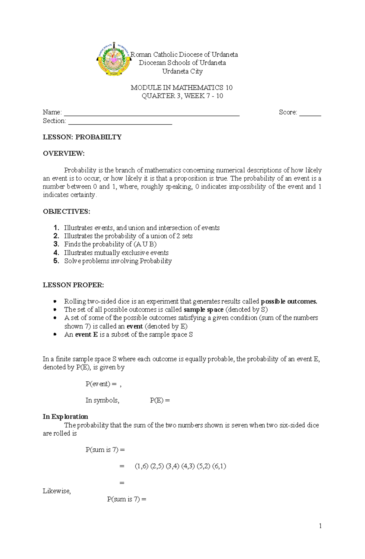 5-MATH-10 - none - Roman Catholic Diocese of Urdaneta Diocesan Schools ...