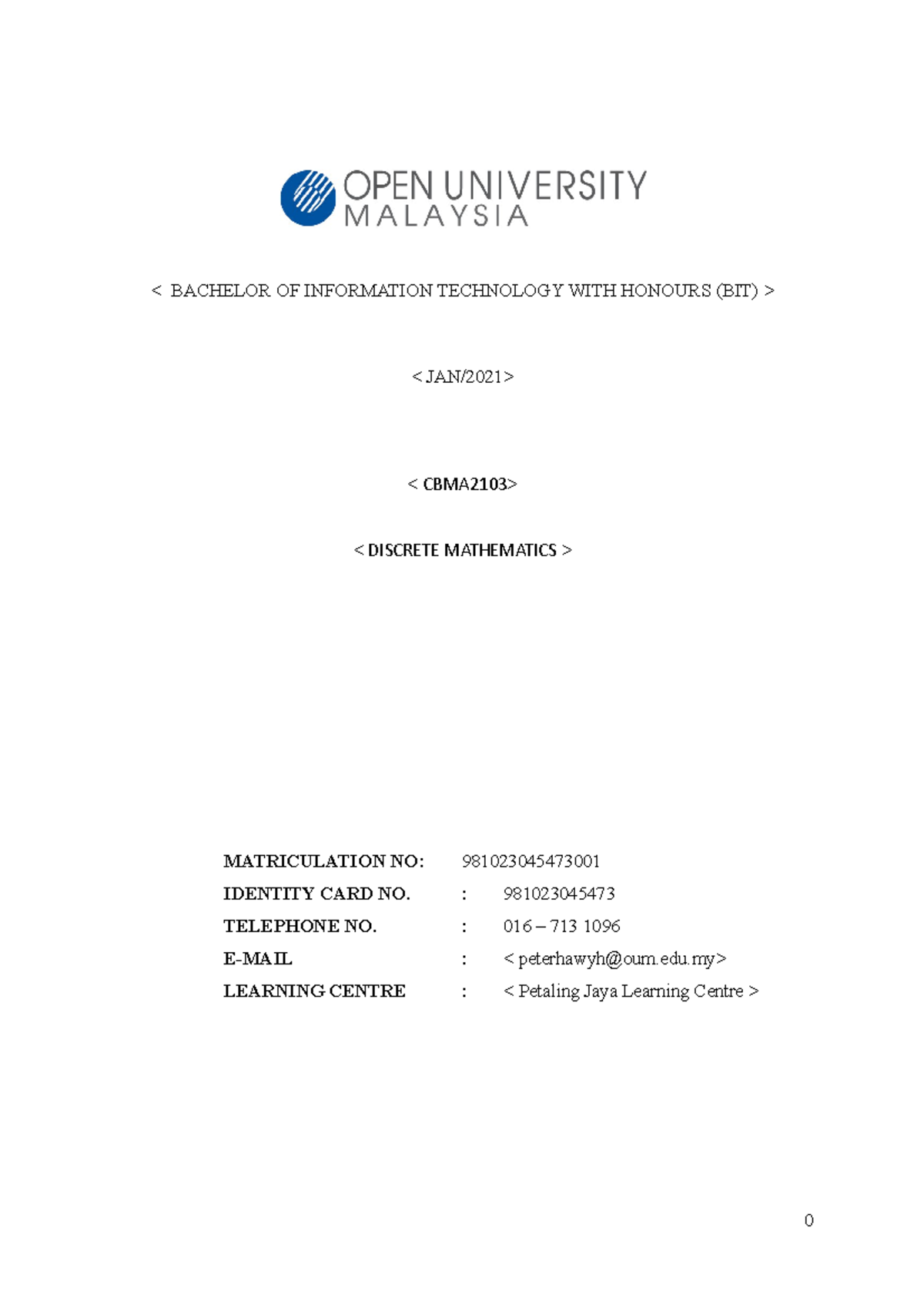 Discrete mathematics for OUM