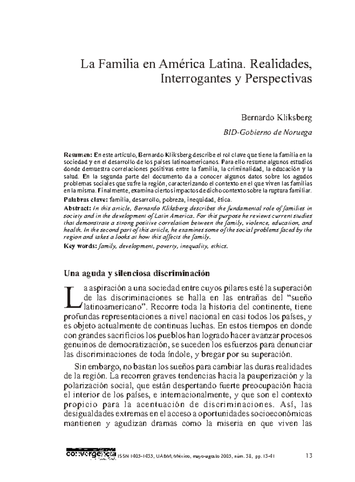 Kliksberg. La Familia en América Latina (1) - La Familia en América ...