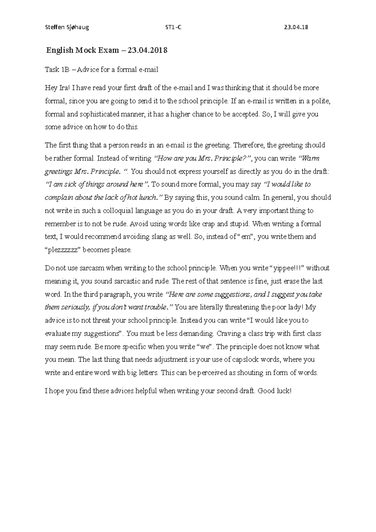 English Mock Exam - How to write an email - English Mock Exam – 23 ...