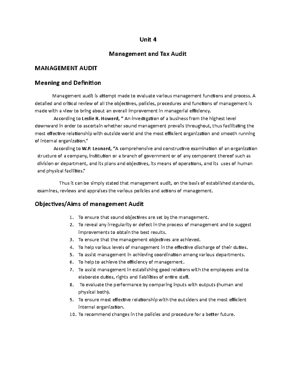 Auditing-management and tax audit - Unit 4 Management and Tax Audit ...