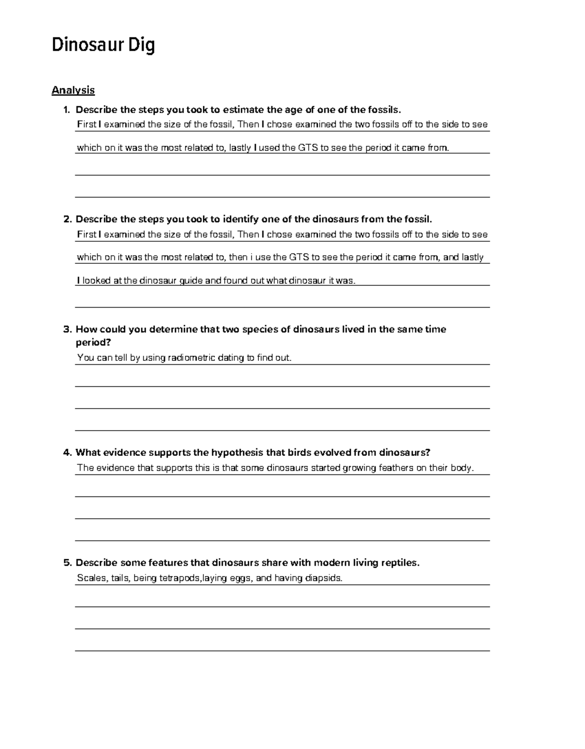 VL Dinosaur Dig Worksheet - Dinosaur Dig Analysis Describe the steps ...