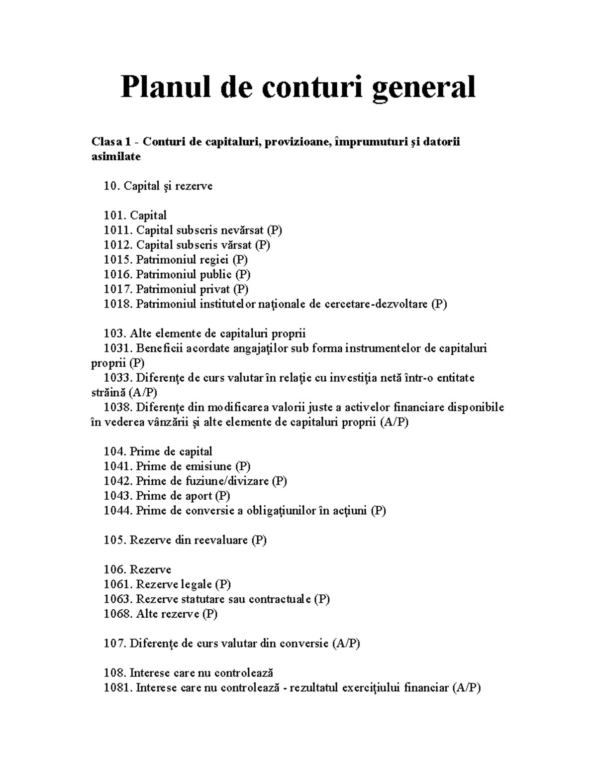 Planul de conturi general 2023 09 12 - Planul de conturi general Clasa 1 - Conturi de capitaluri ...