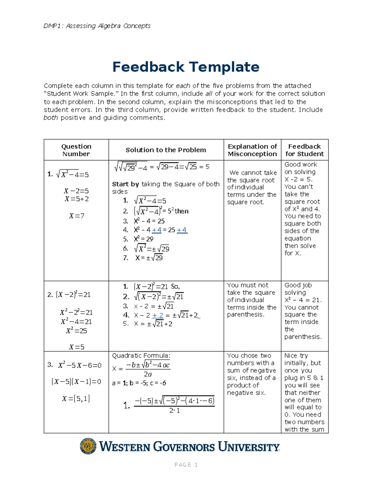 Task 1 Algebra Concepts (1) (1) - DMP1: Assessing Algebra Concepts ...
