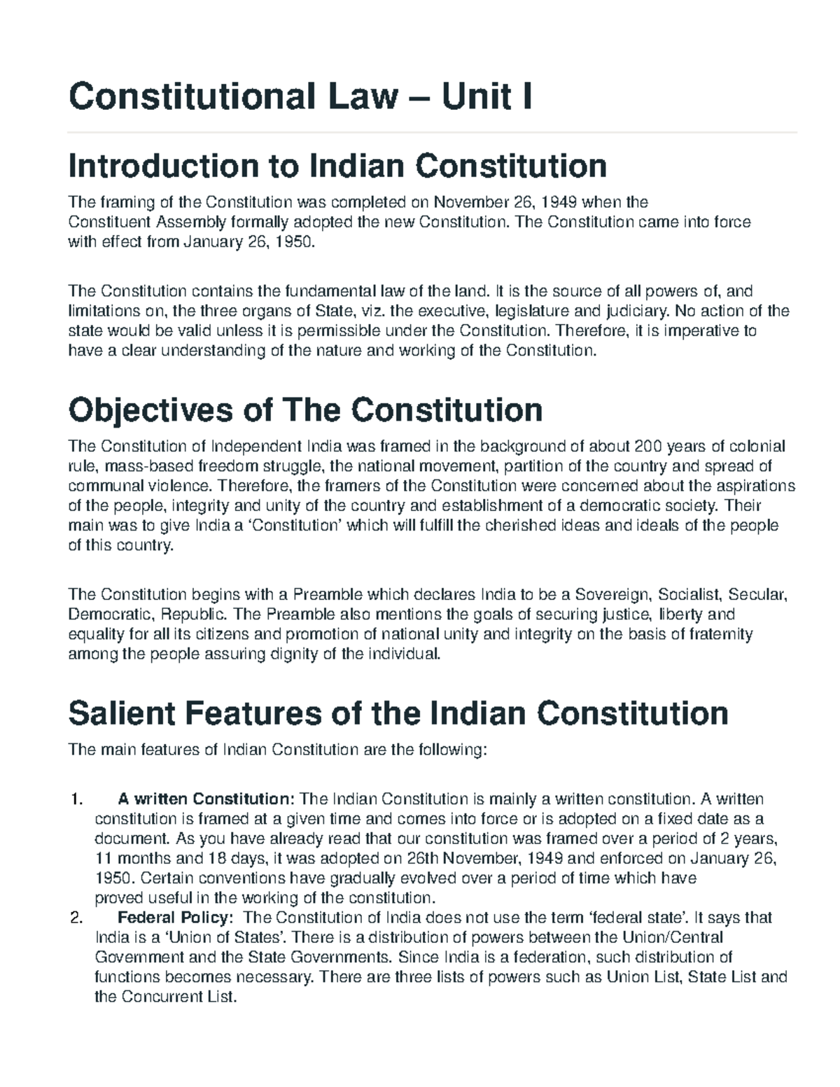 Constitutional Law Notes - Const itutional Law – Uni t I Introduction ...
