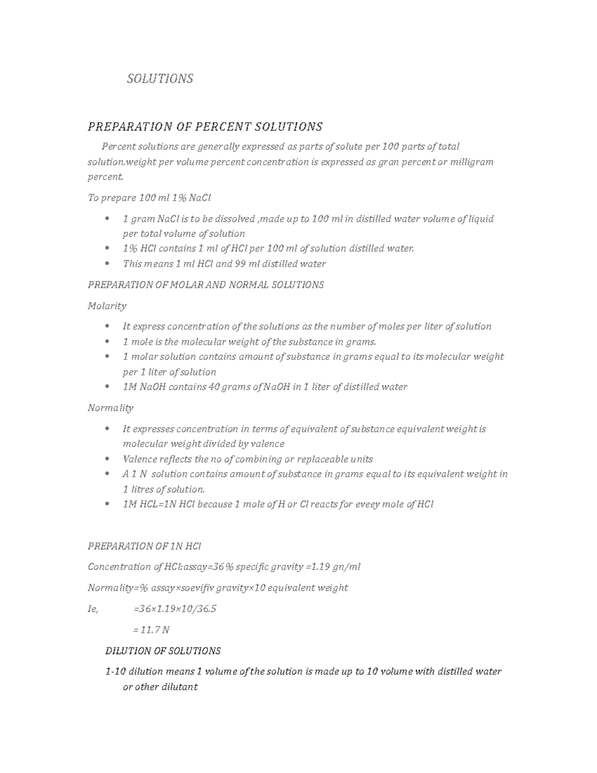 Solutions - Detailed explanation and preparations,defenitions of the ...