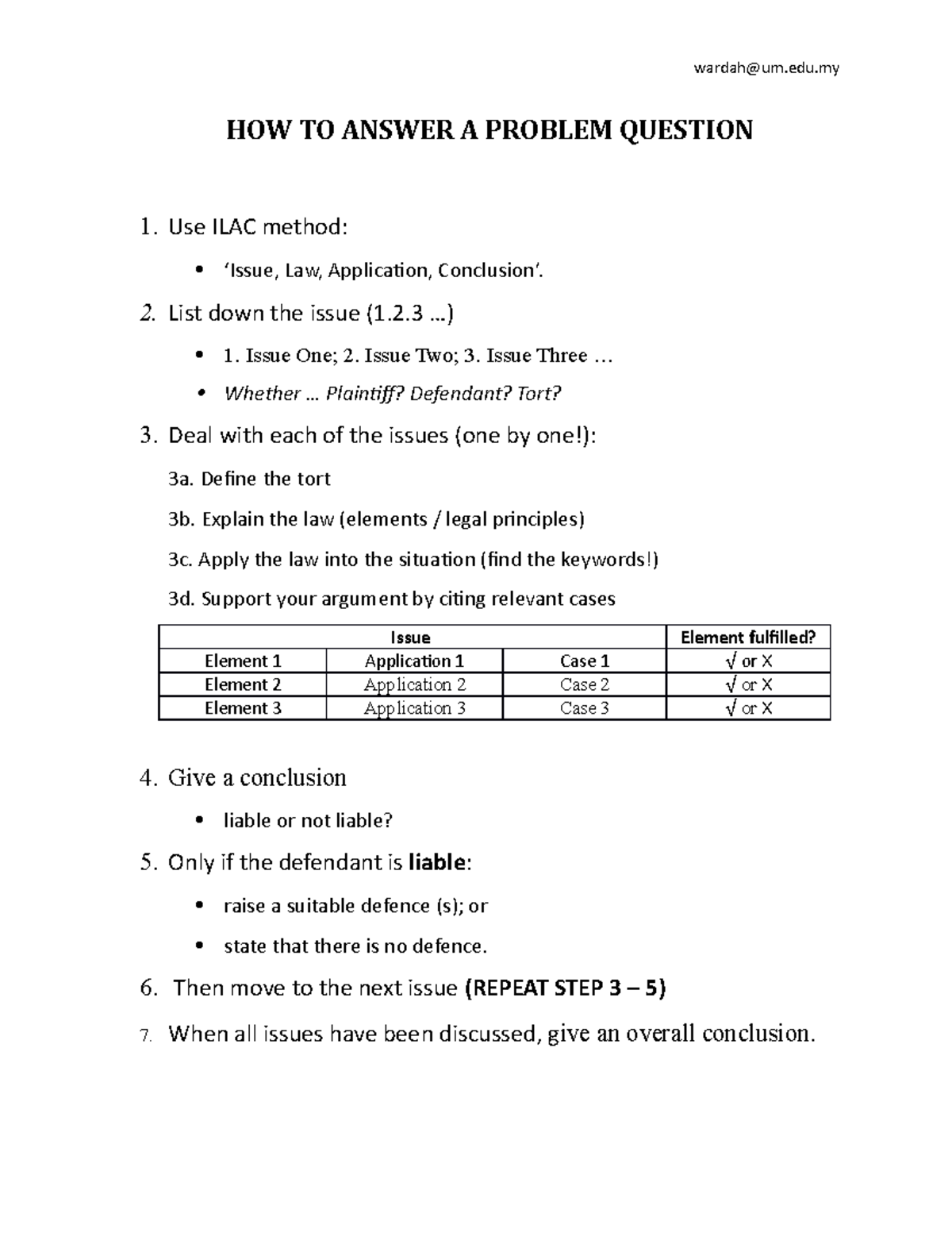 ILAC Method - ILAC - wardah@um.edu HOW TO ANSWER A PROBLEM QUESTION 1 ...