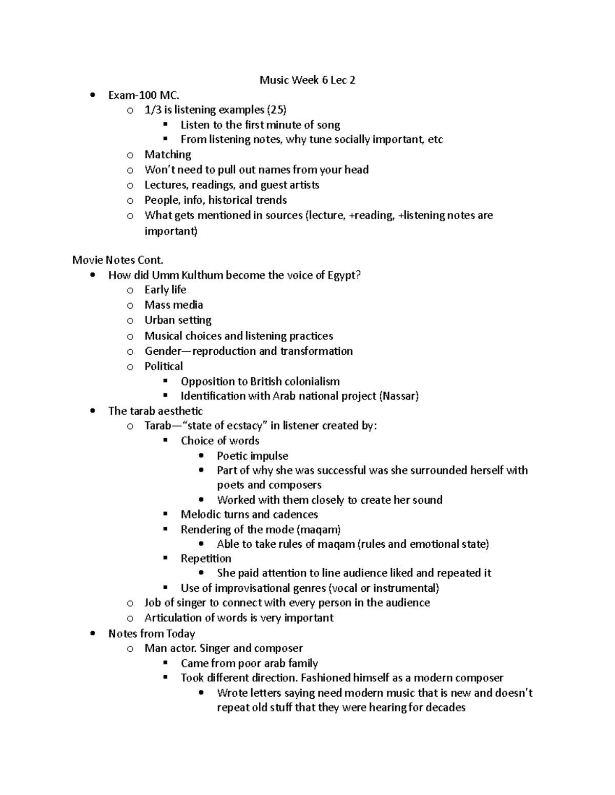 Music Week 6 Lec 2 - Lecture notes 6.2 - Music Week 6 Lec 2 Exam-100 MC ...