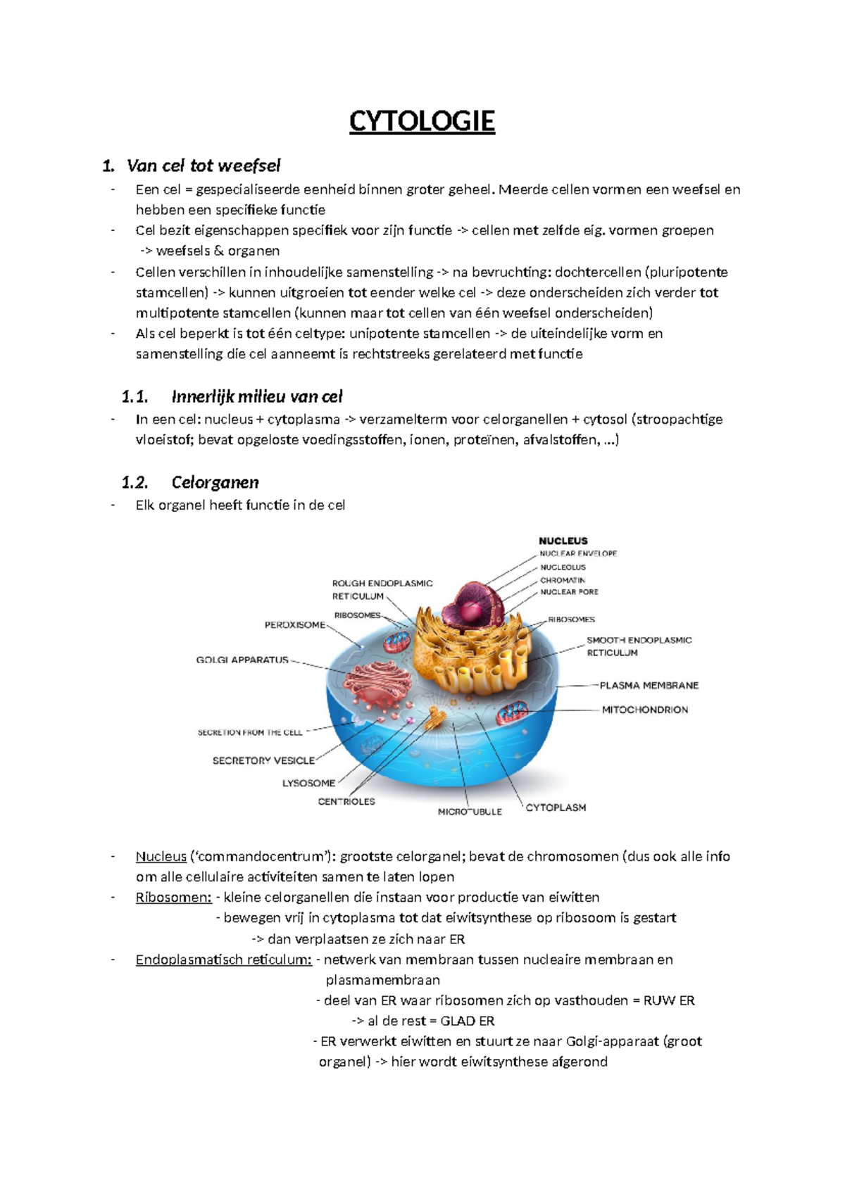 Cellulair Niveau - Cytologie - CYTOLOGIE 1. Van cel tot weefsel - Een ...