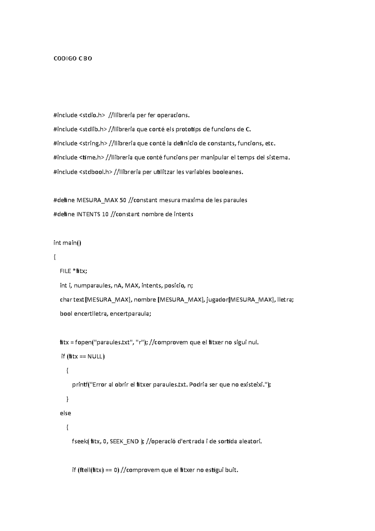 Descripción del código primero de clase - CODIGO C BO #include ...