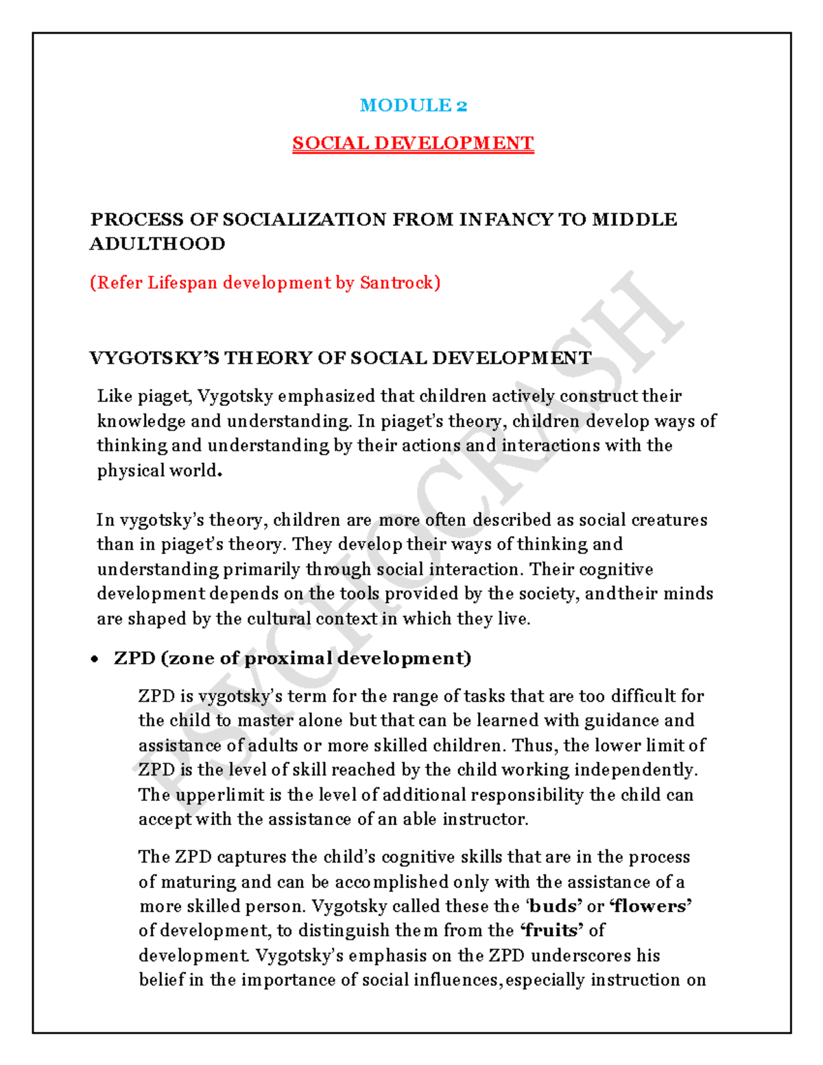 Social psychology - It’s lecture note - MODULE 2 SOCIAL DEVELOPMENT ...