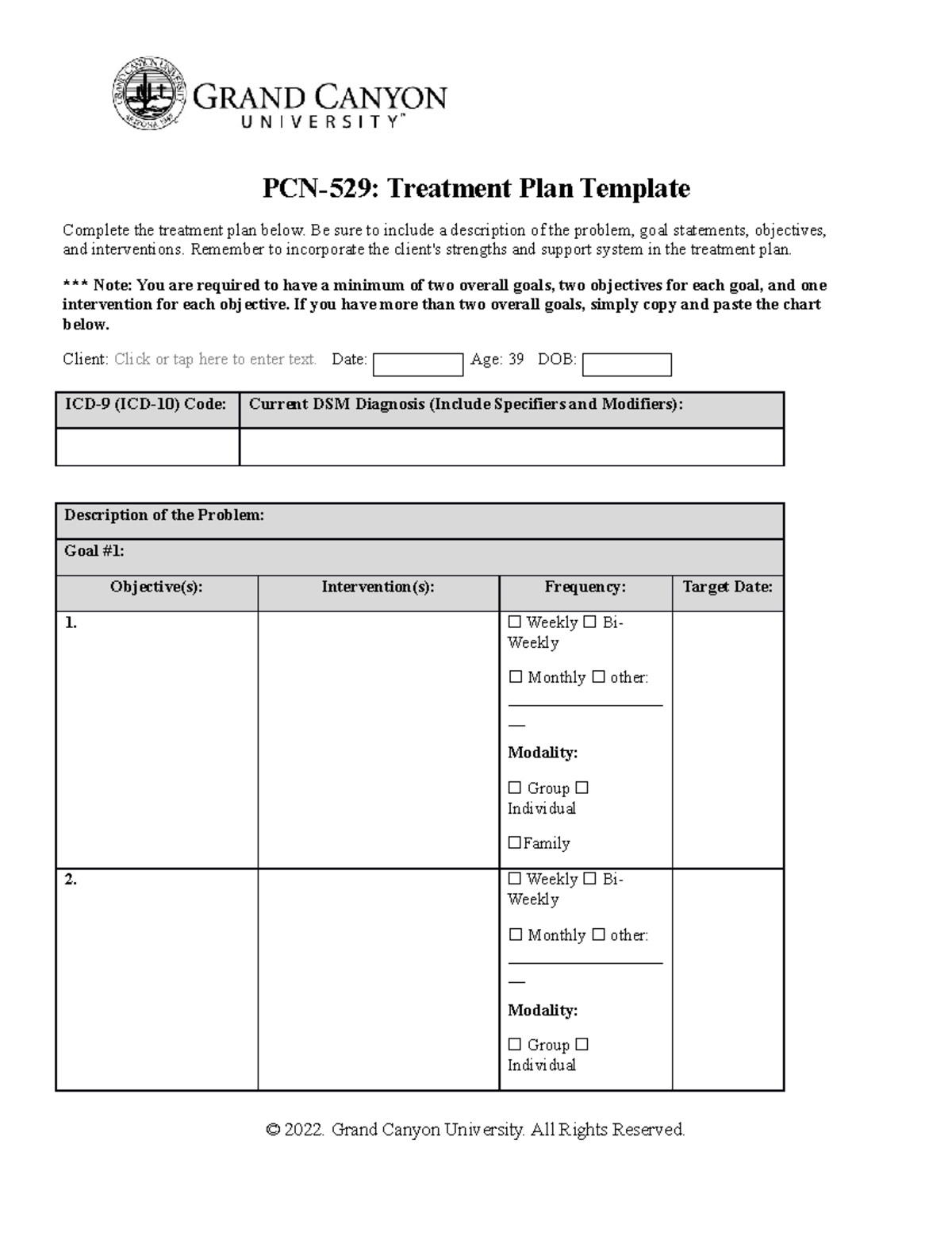 Counseling Treatment Plan Template - PCN-529: Treatment Plan Template ...