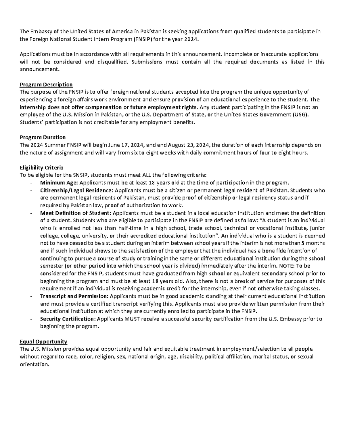 Summer 2024 Intern Positions - Vacancy Announcement (1F) - The Embassy ...