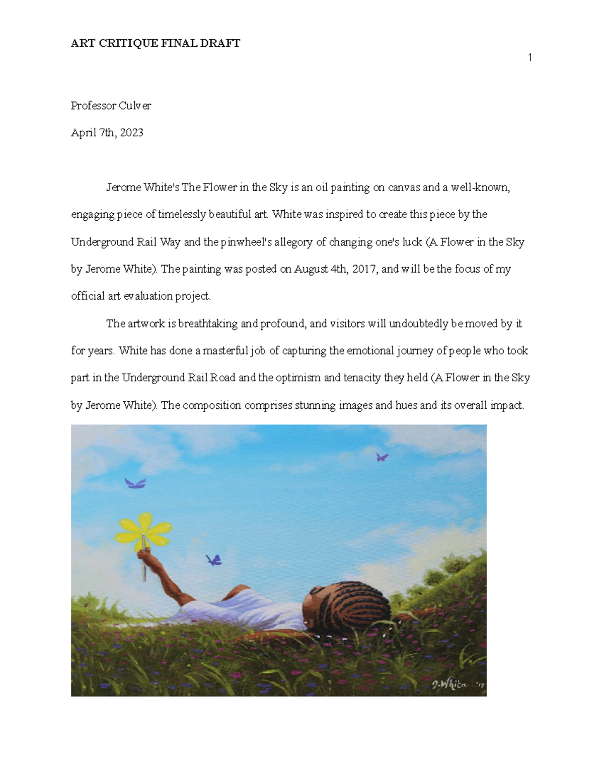 Final Formal Art Critique Project - 1 Professor Culver April 7th, 2023 ...