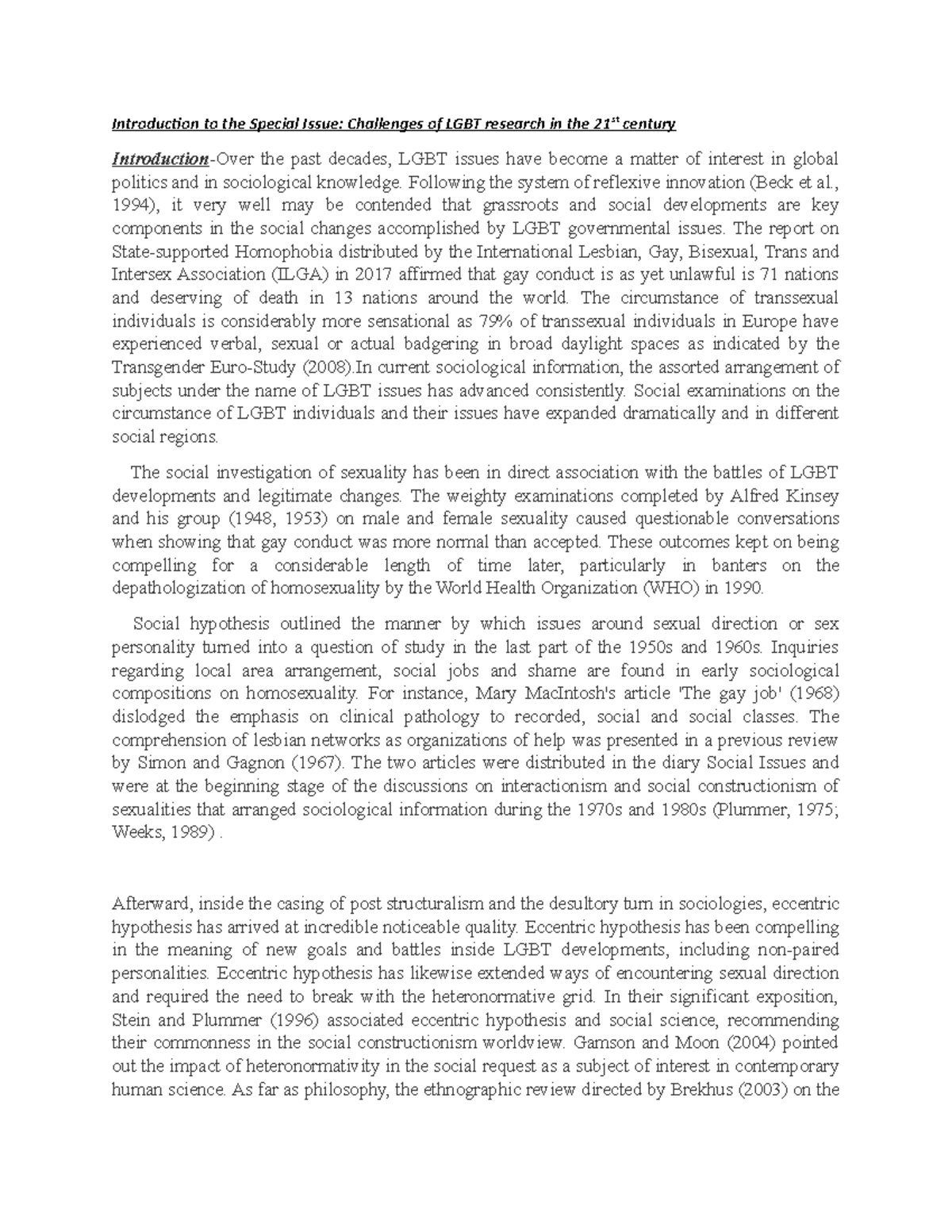 Introduction to the Special Issue Challenges of LGBT research in the ...