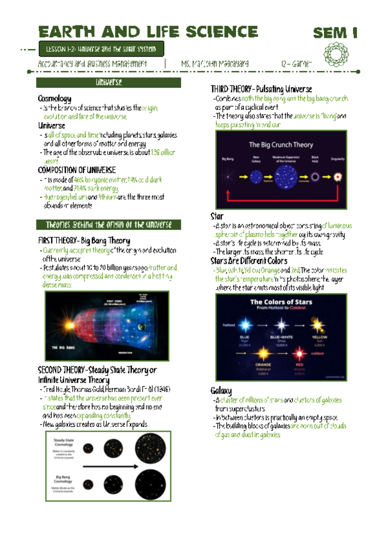 LESSON 1-2: Universe and the Solar System - Earth and Life Science ...