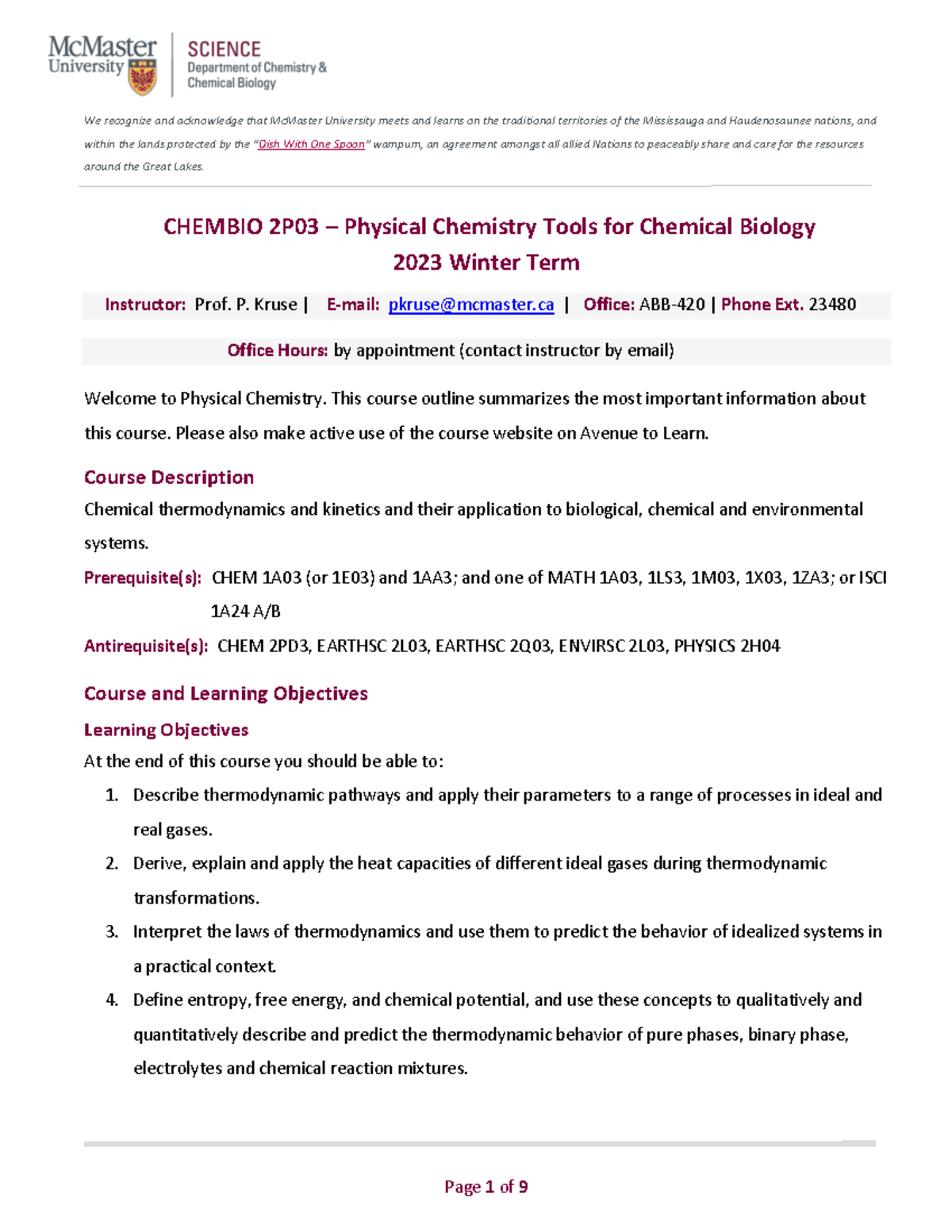 Chembio-2P03 - course - We recognize and acknowledge that McMaster ...