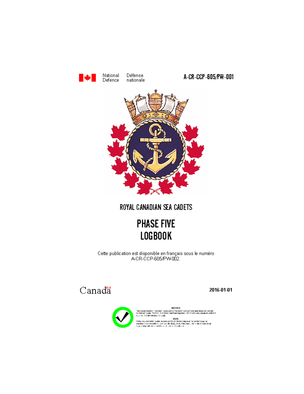 A-CR-CCP-605-PW-001 - Ph.5 - Log Book - Canada National Défense Defence ...