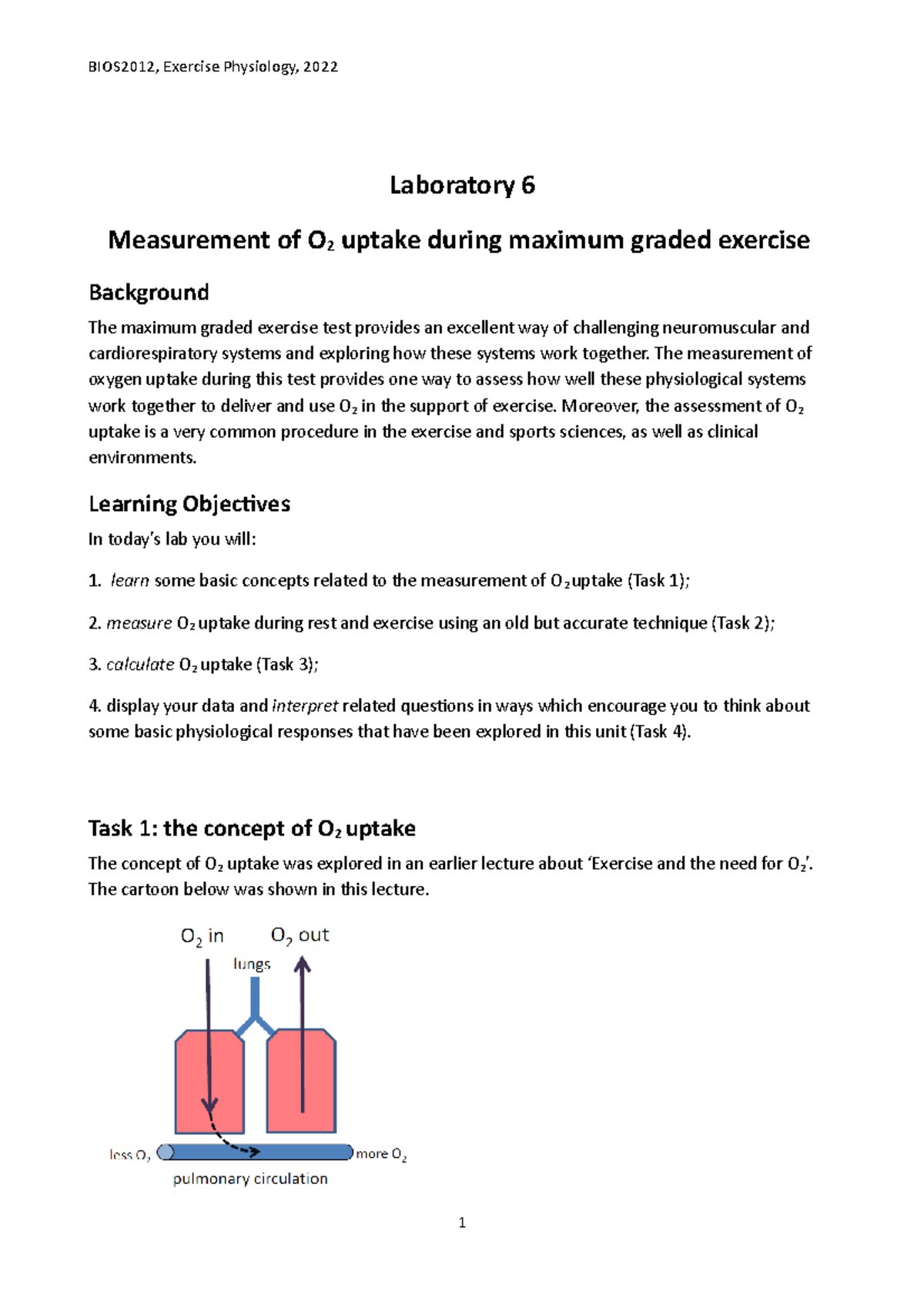 Lab6 Ex Physiol BIOS2012 2022 - Laboratory 6 Measurement of O 2 uptake ...