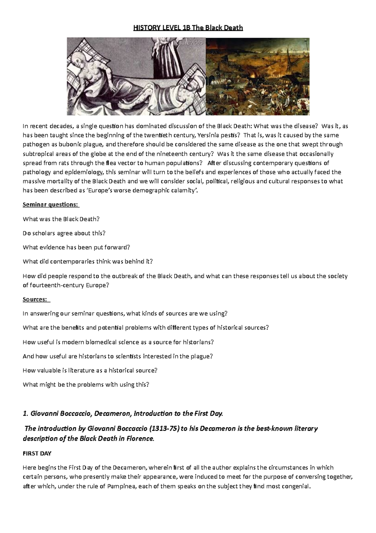 Semester 2 year 1 History seminar 5 The Black death - HISTORY LEVEL 1B ...