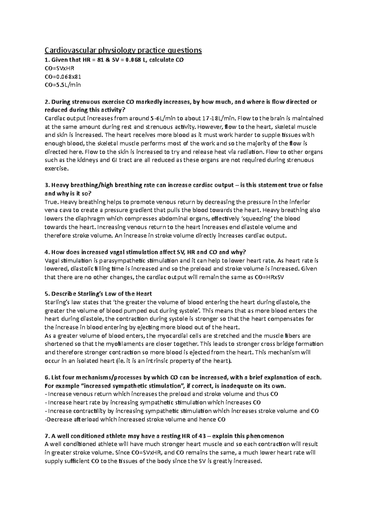 Cardiovascular Physiology Practice Questions - Given that HR = 81 & SV ...