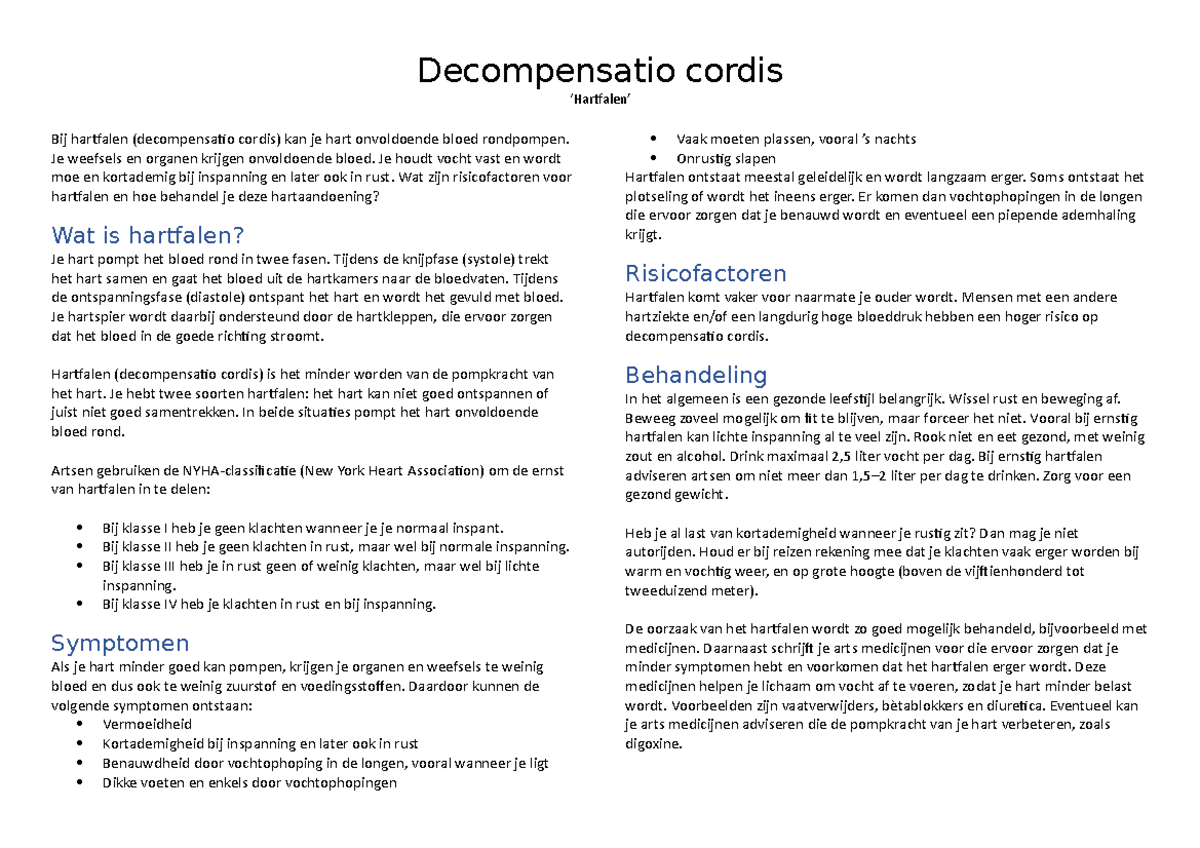 Decompensatio cordis - Opdracht WG - Decompensatio cordis ‘Hartfalen ...