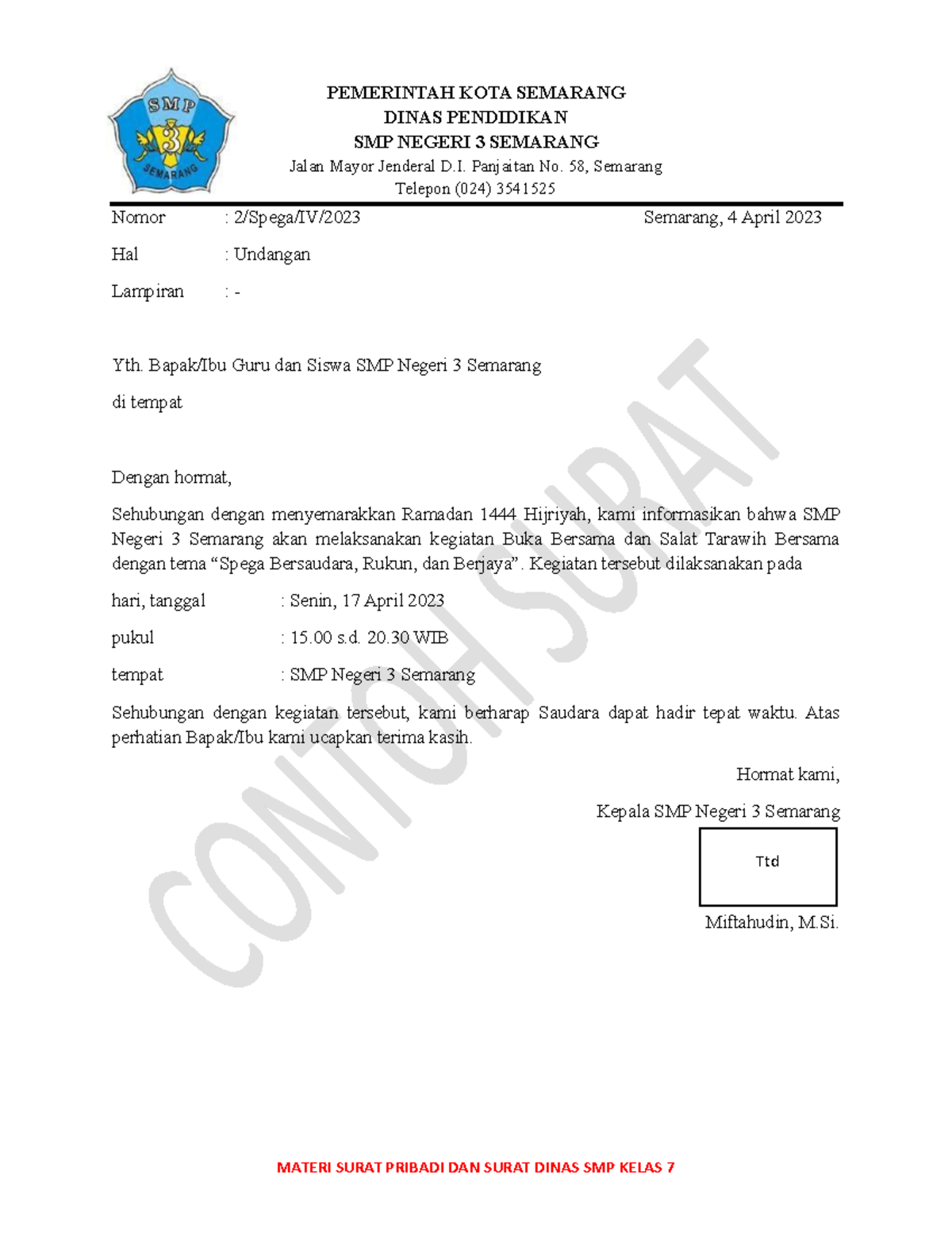 Bahasa Indonesia SMP - Contoh Surat Dinas 3 - PEMERINTAH KOTA SEMARANG ...