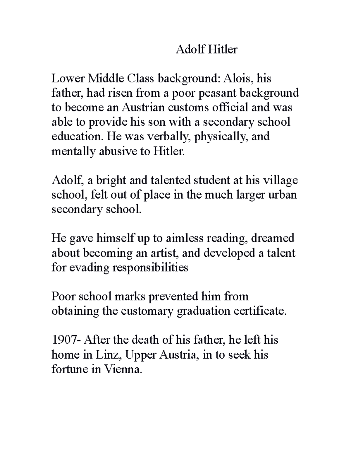 Adolf Hitler - fdbadfbdafb - Adolf Hitler Lower Middle Class background ...