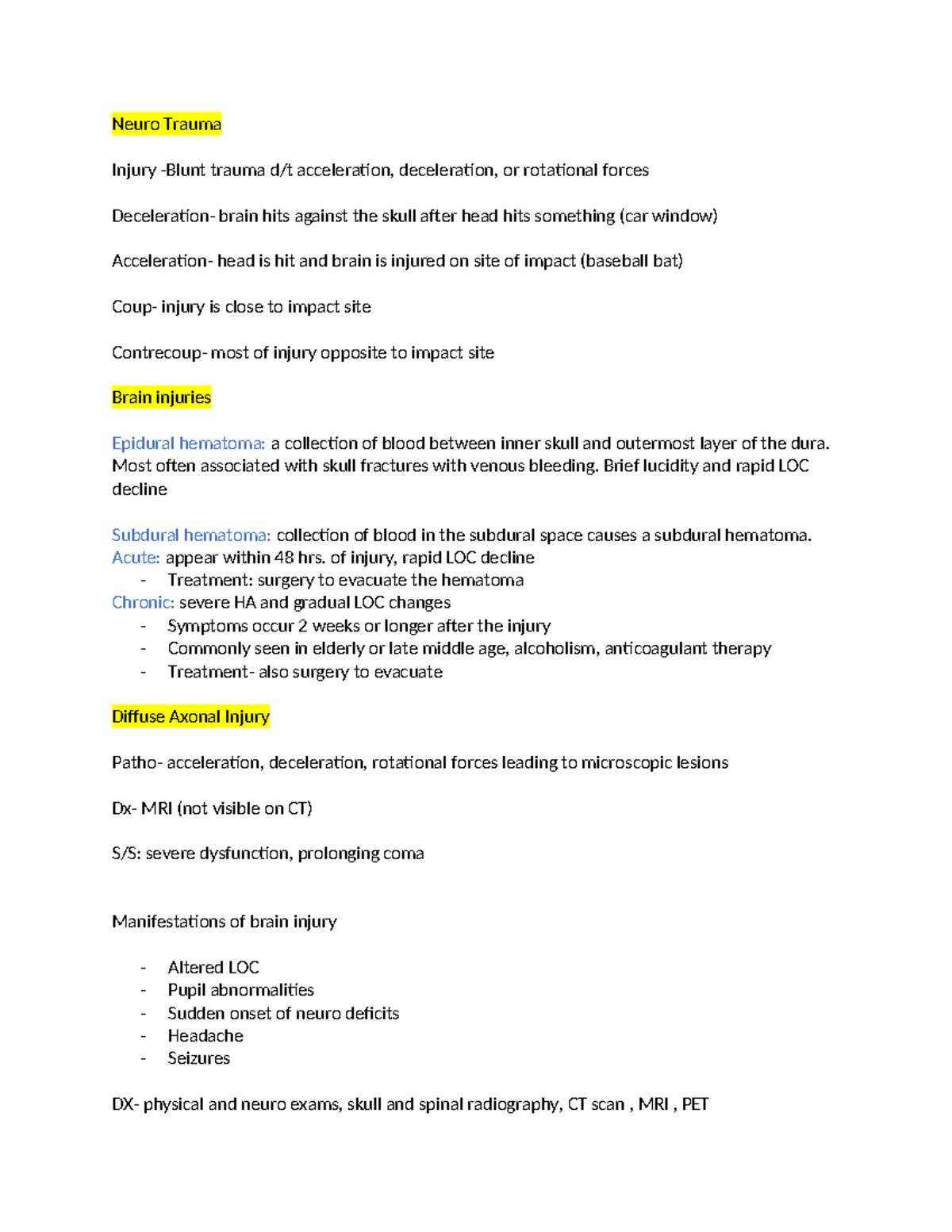 Neuro trauma - Neuro Trauma Injury -Blunt trauma d/t acceleration ...