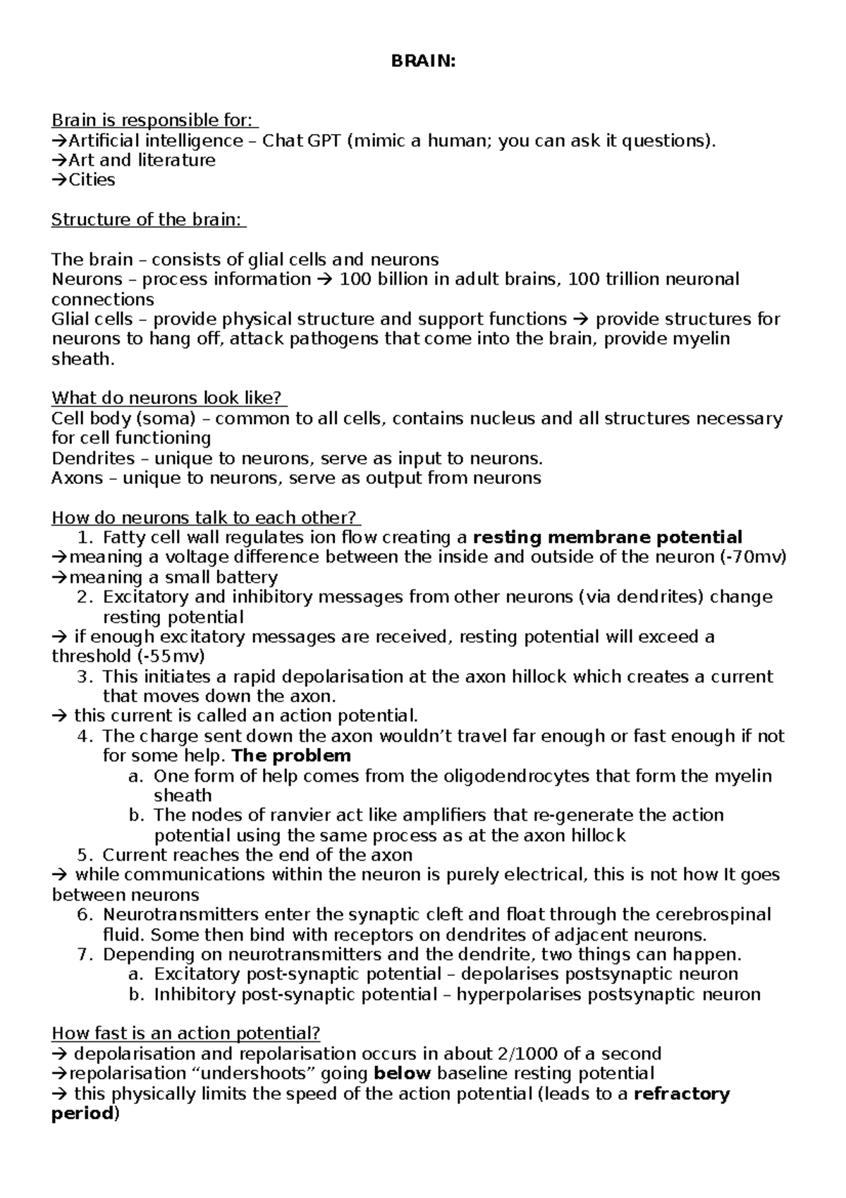 Psych lecture 8, 9, 10 - BRAIN: Brain is responsible for: Artificial ...