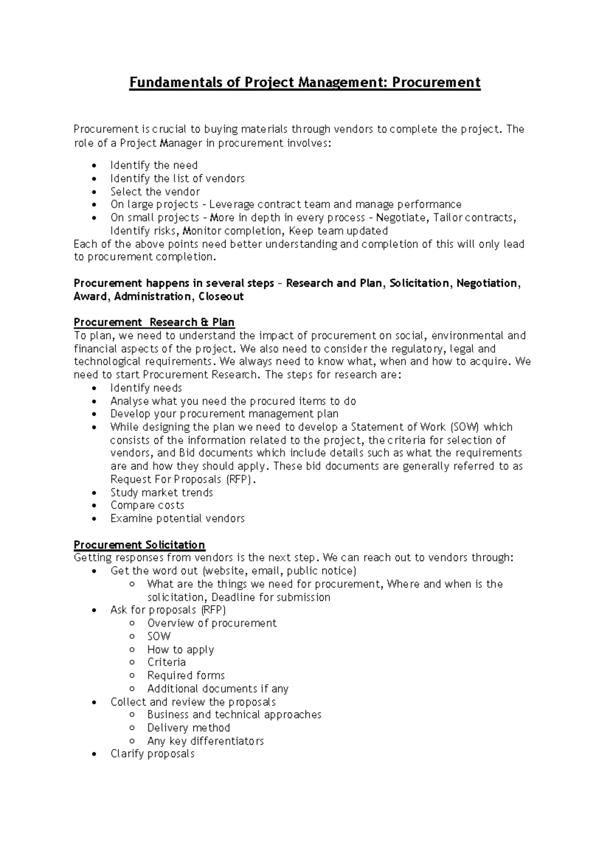 FPM Procurement - Fundamentals of Project Management: Procurement ...