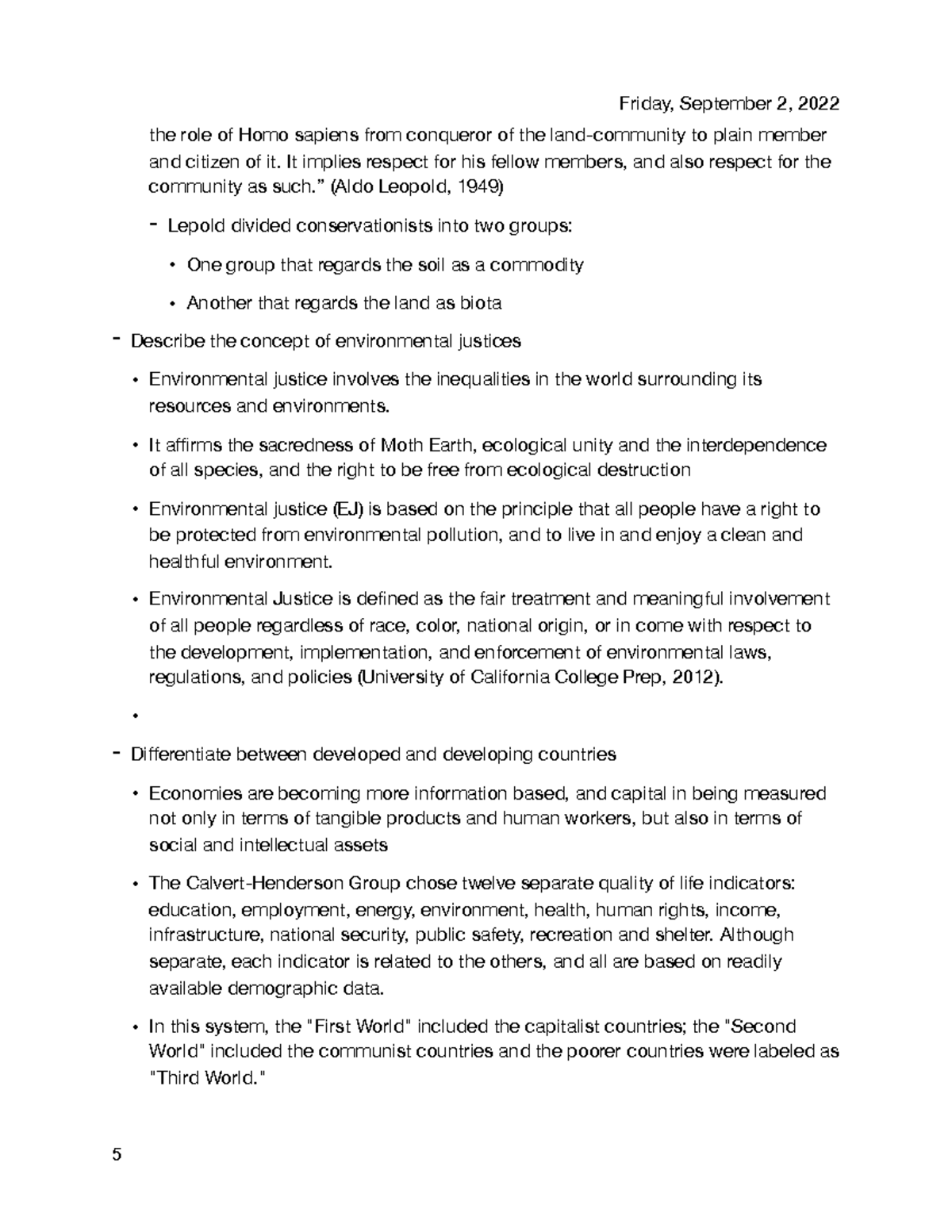 Intro to Envi. Studies Unite 1 Notes pg - Friday, September 2, 2022 the ...