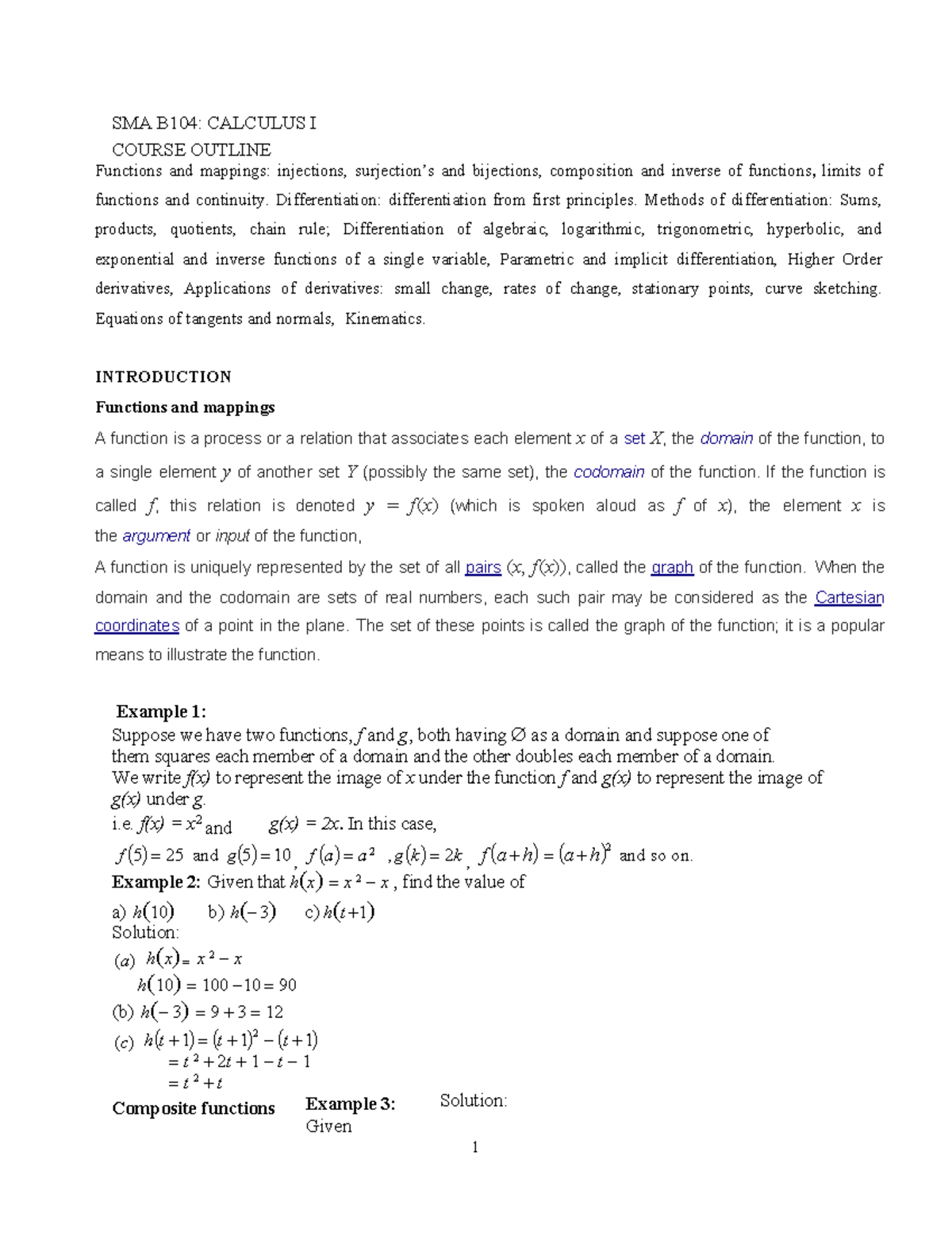 Sma b104 notes a596db88c - SMA B104: CALCULUS I COURSE OUTLINE ...