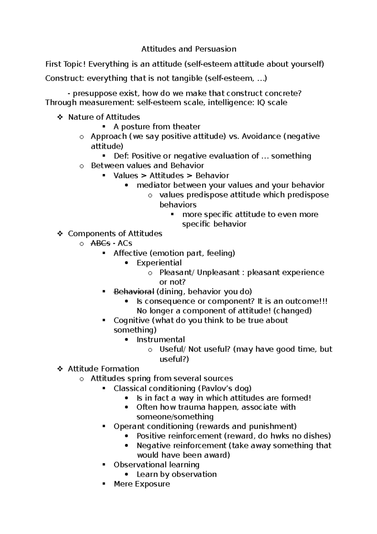 Notes 6 - Attitudes and Persuasion - Attitudes and Persuasion First ...